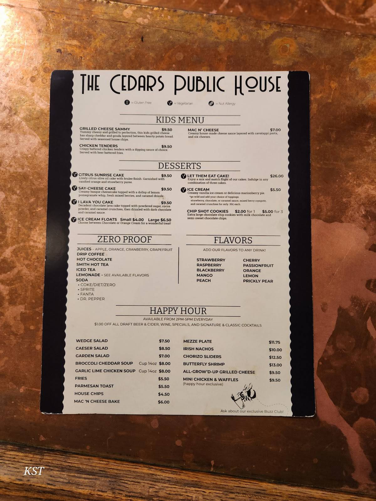 Menu at The Cedars Public House, Brush Prairie