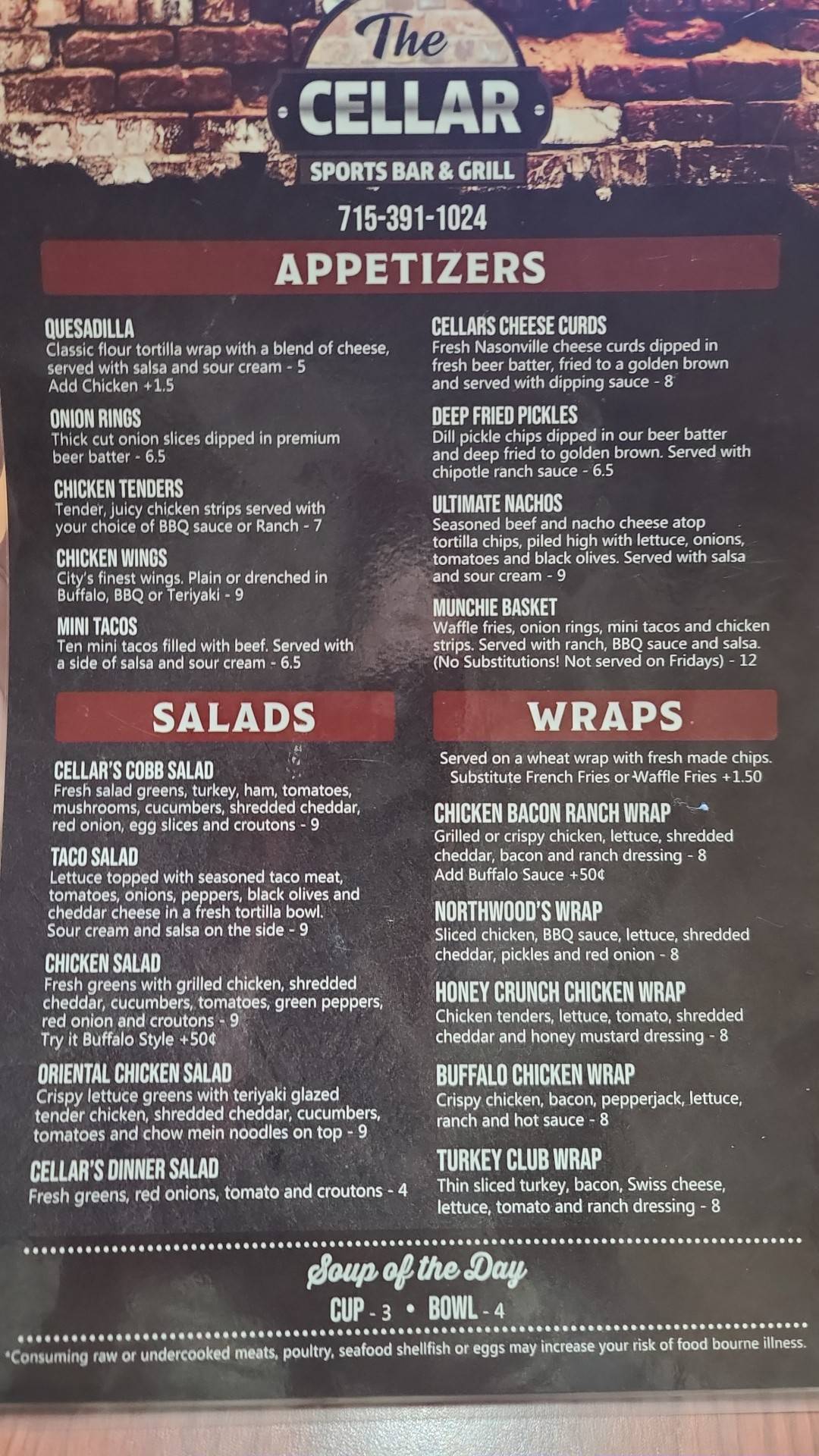 Menu at The Cellar Sports Bar & Grill, Stratford