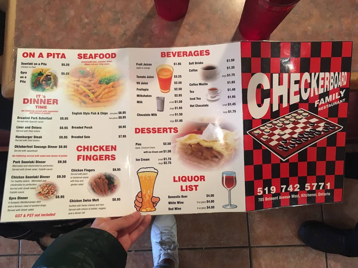 Menu at The Checkerboard Restaurant, Kitchener