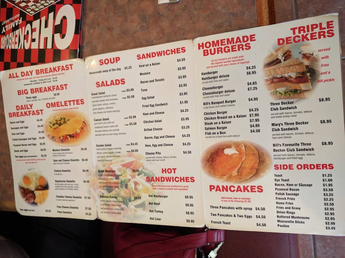 Menu at The Checkerboard Restaurant, Kitchener