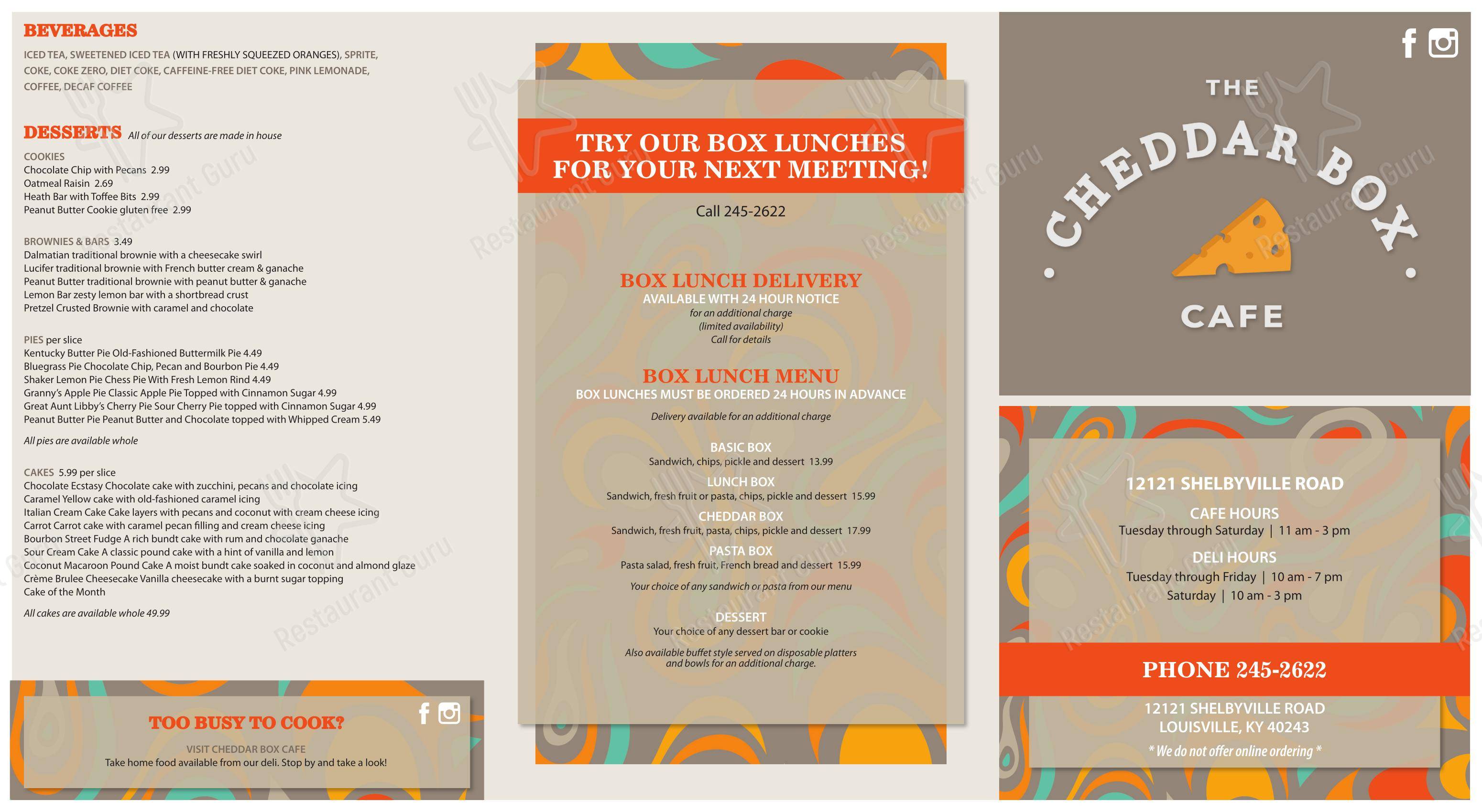 Menu at The Cheddar Box Cafe, Louisville, Shelbyville Rd # 103