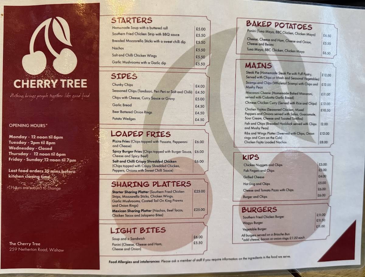 Menu at The Cherry Tree pub & bar, Wishaw
