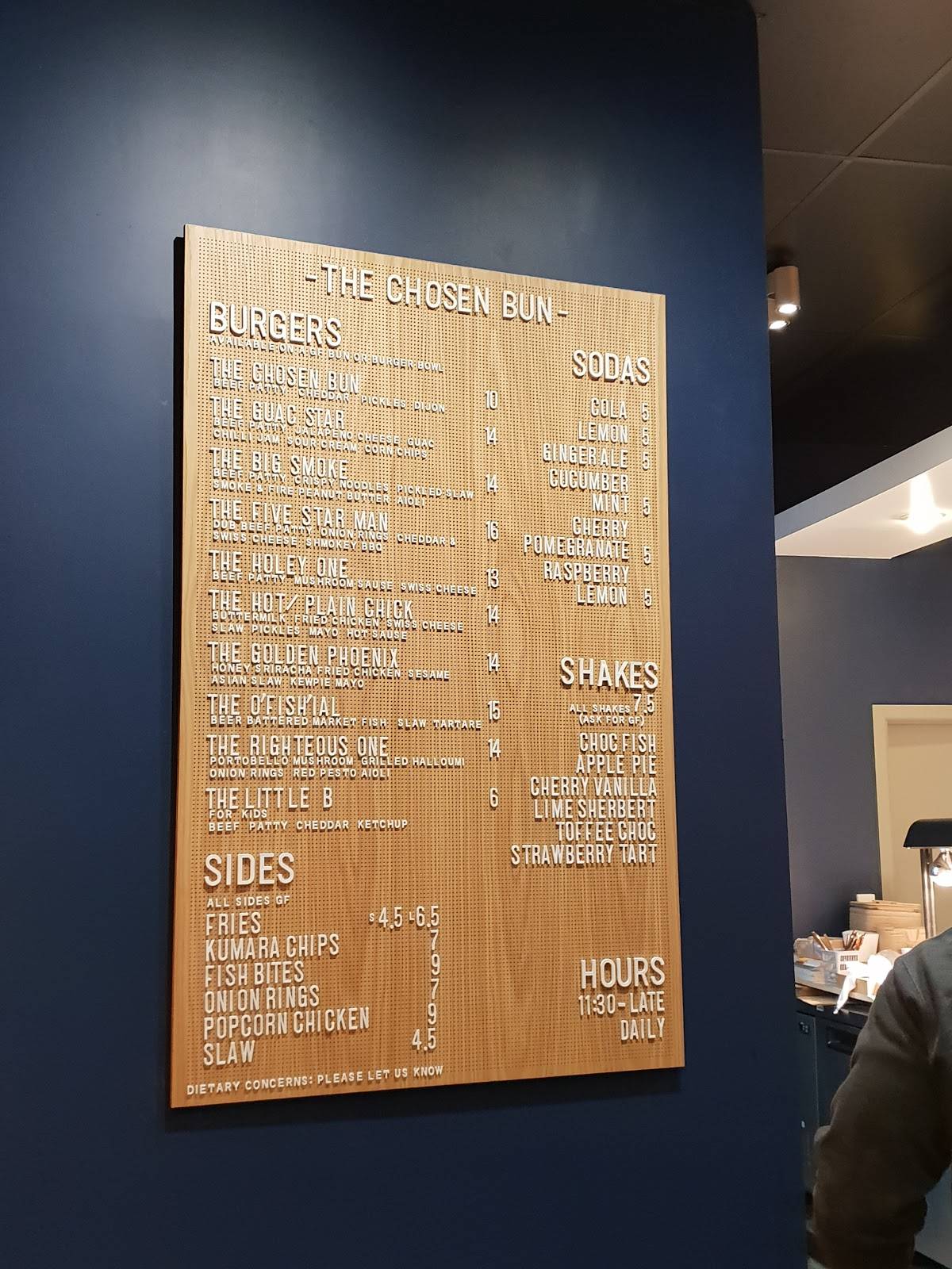 Menu at The Chosen Bun restaurant, Auckland, 3/40 Stonefields Ave