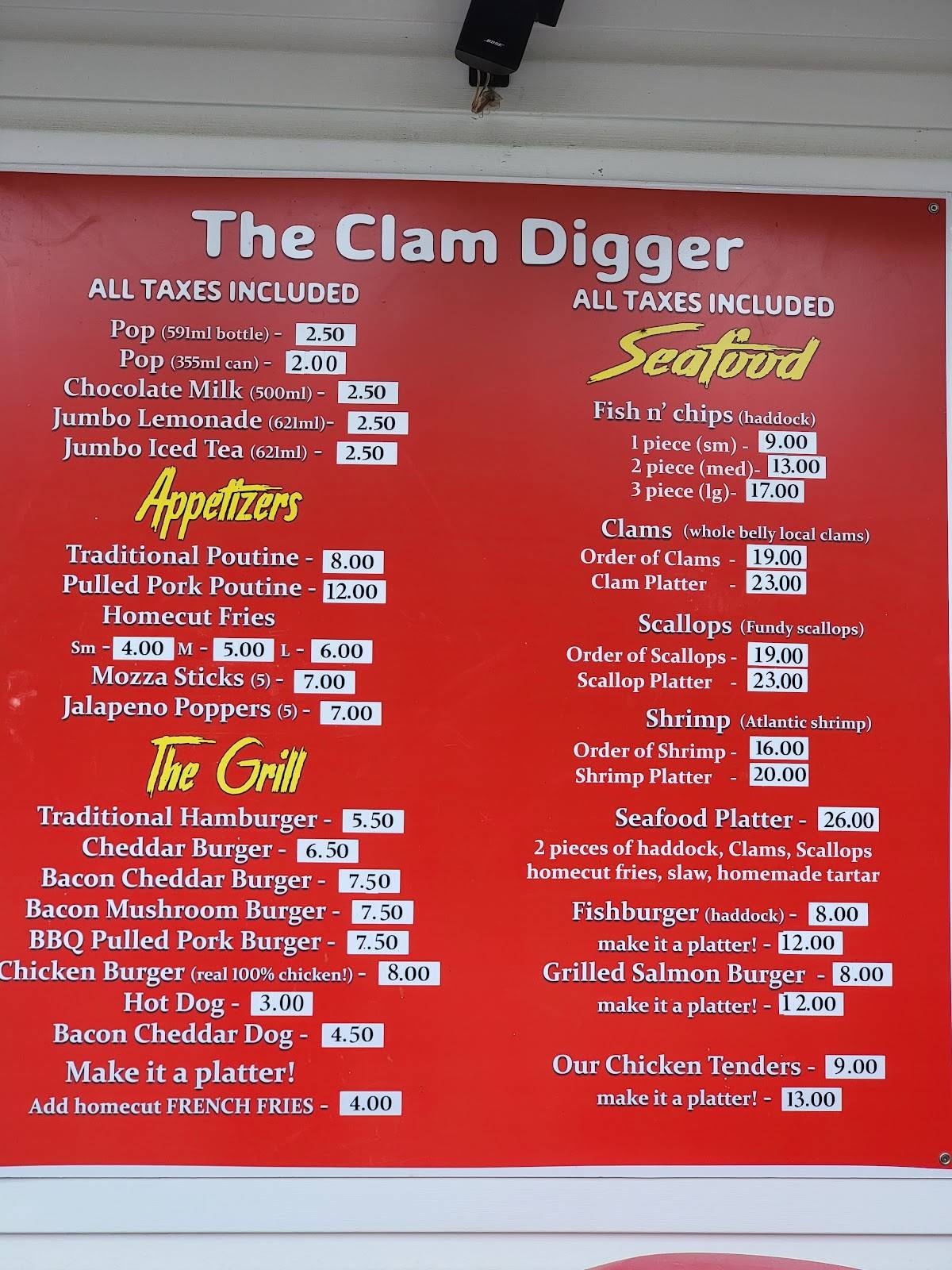Carta del restaurante The Clam Digger, Chamcook, NB-127