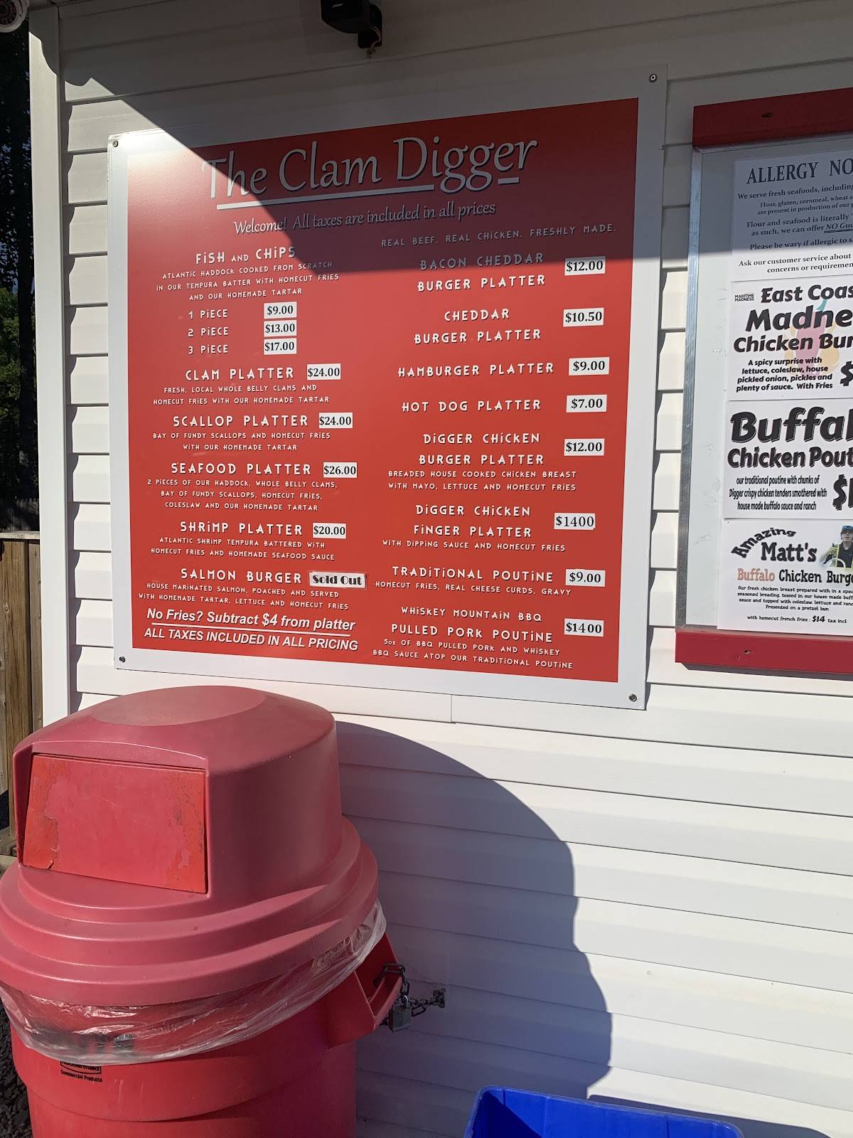 Menu at The Clam Digger fast food, Chamcook, NB-127