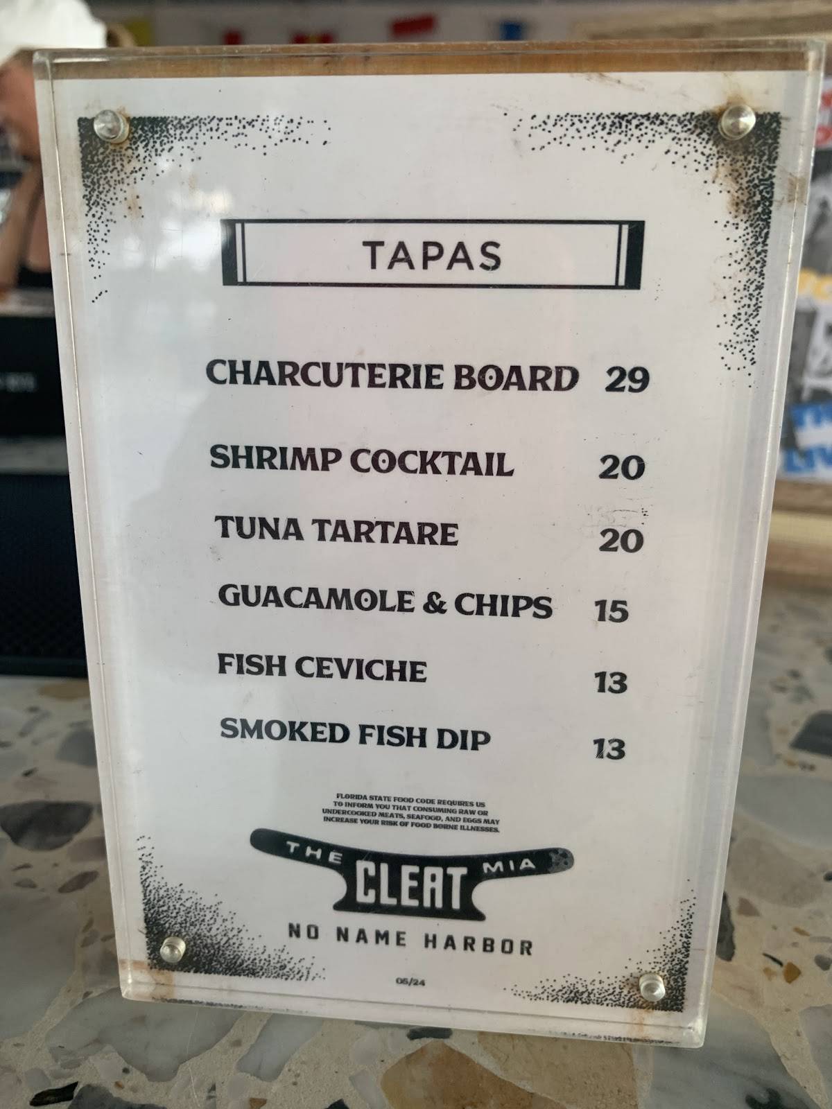 Menu at The Cleat Mia pub & bar, Key Biscayne