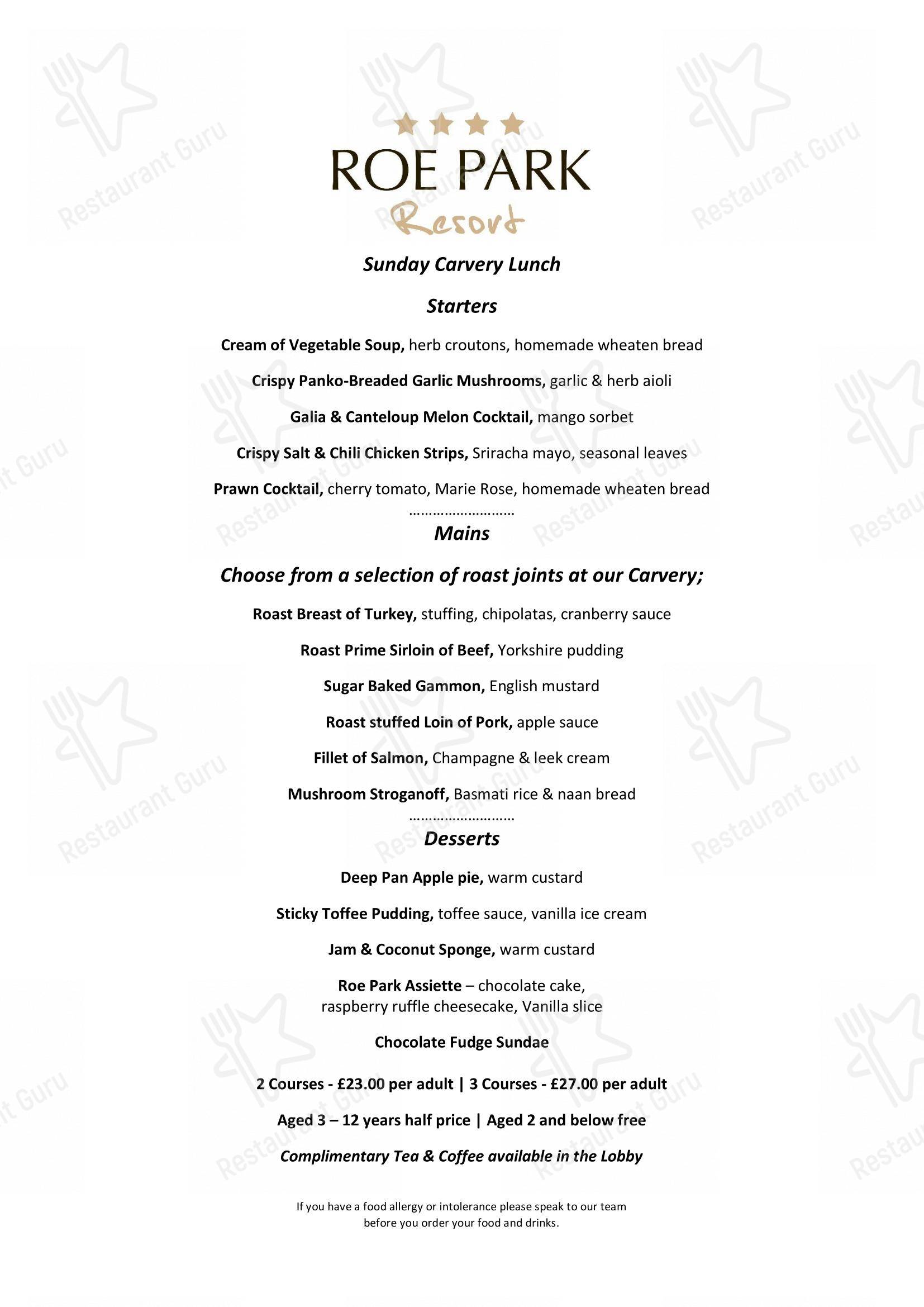 Menu at The Coach House Brasserie restaurant, Limavady, Roe Park Resort