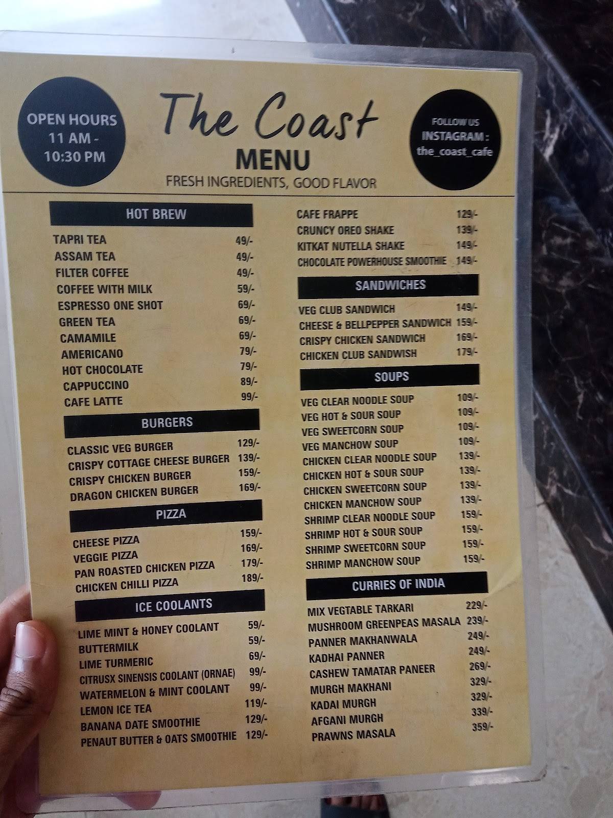 Menu at The Coast, Visakhapatnam