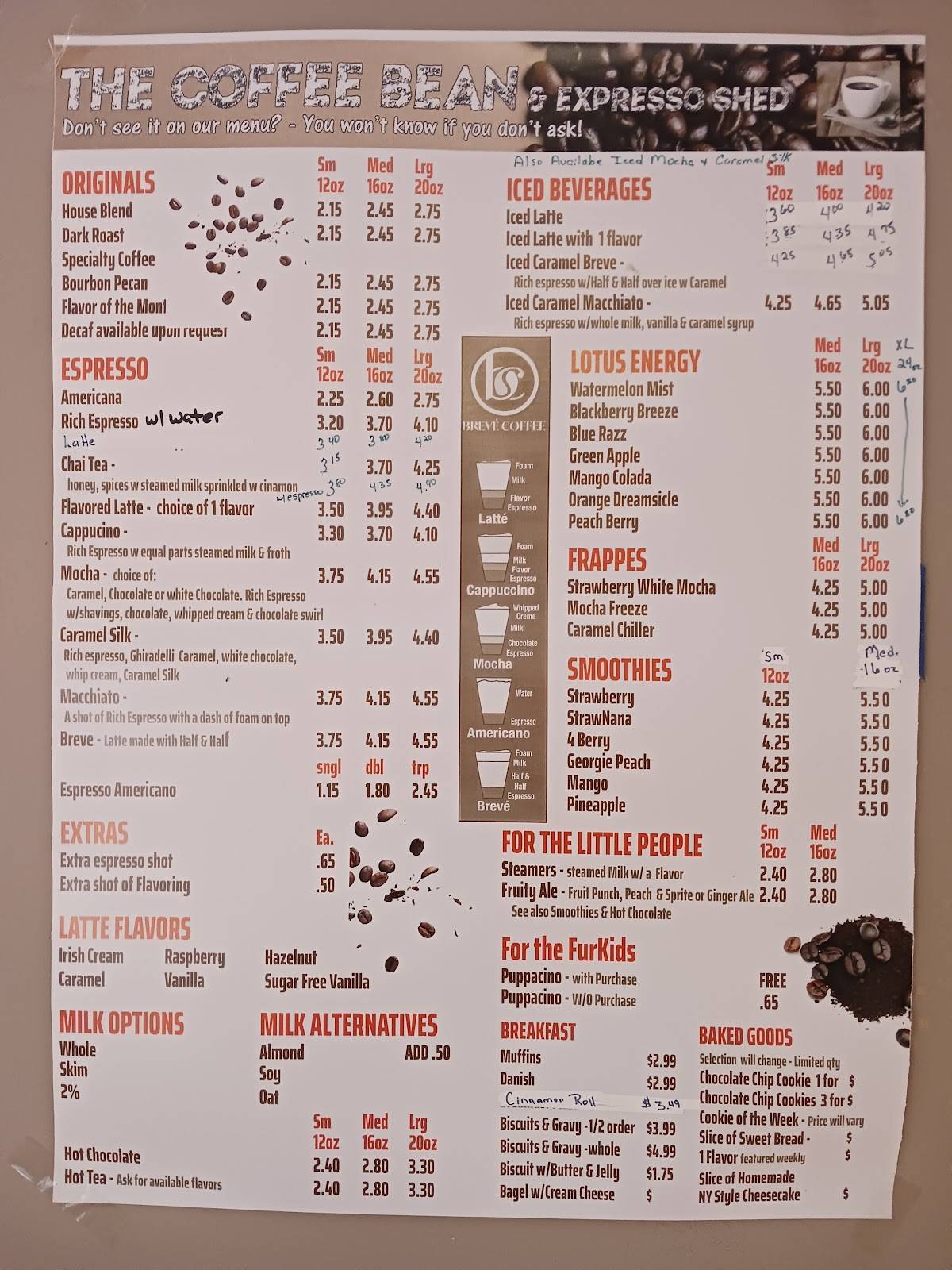 Menu at The Coffee Bean Espresso Shed, Vandalia