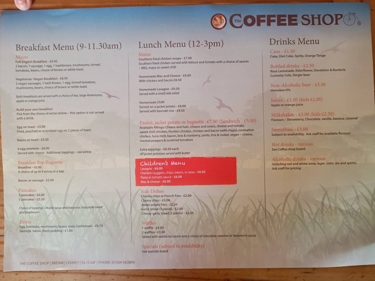 Menu at The Coffee Shop cafe, Lydney