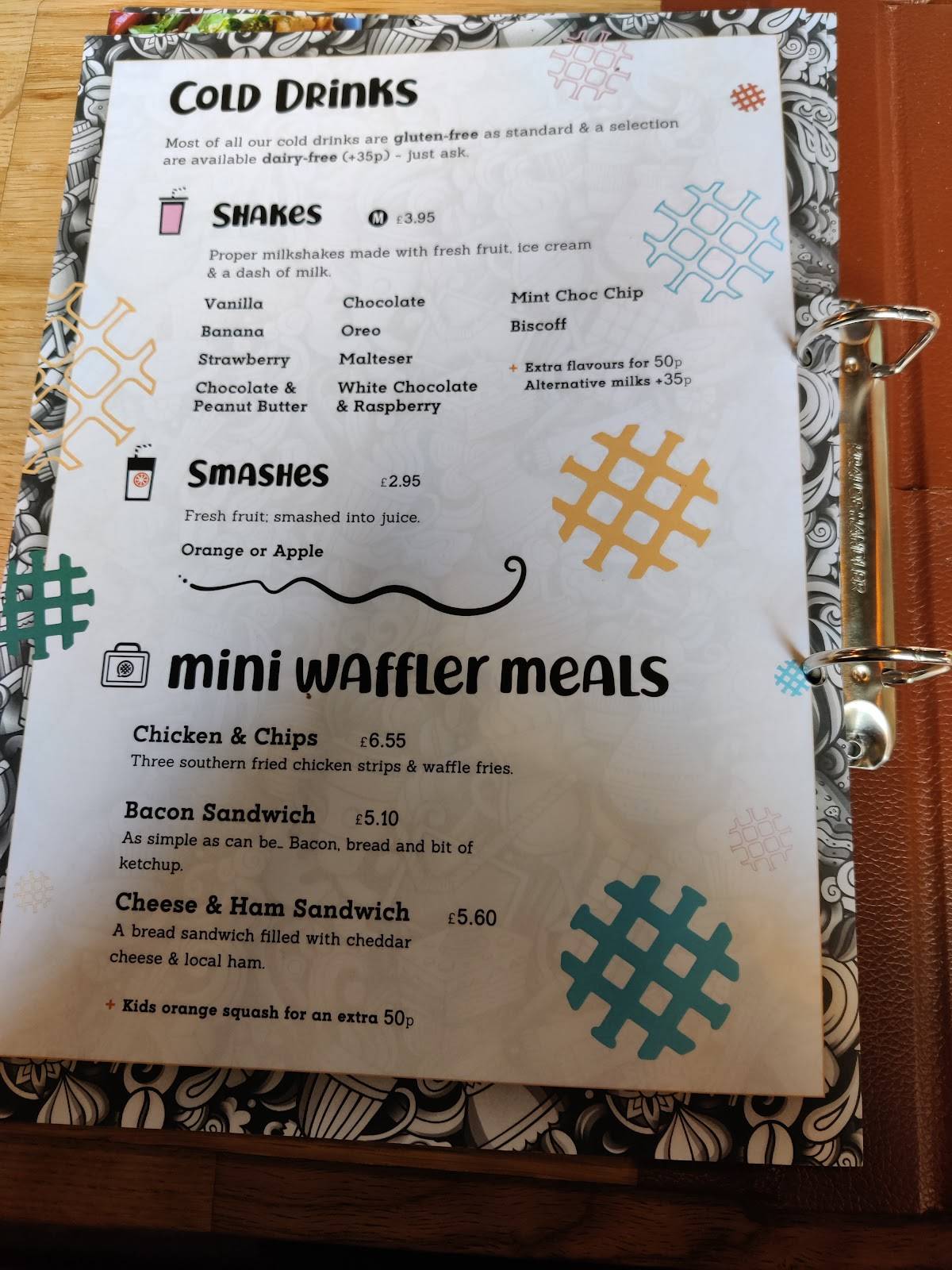Menu at The Community Waffle House restaurant, Axminster