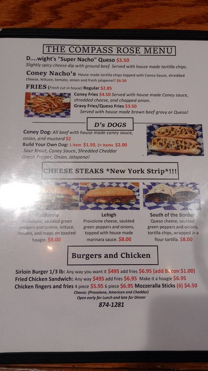 Menu at The Compass Rose Harbor Bar, Frackville