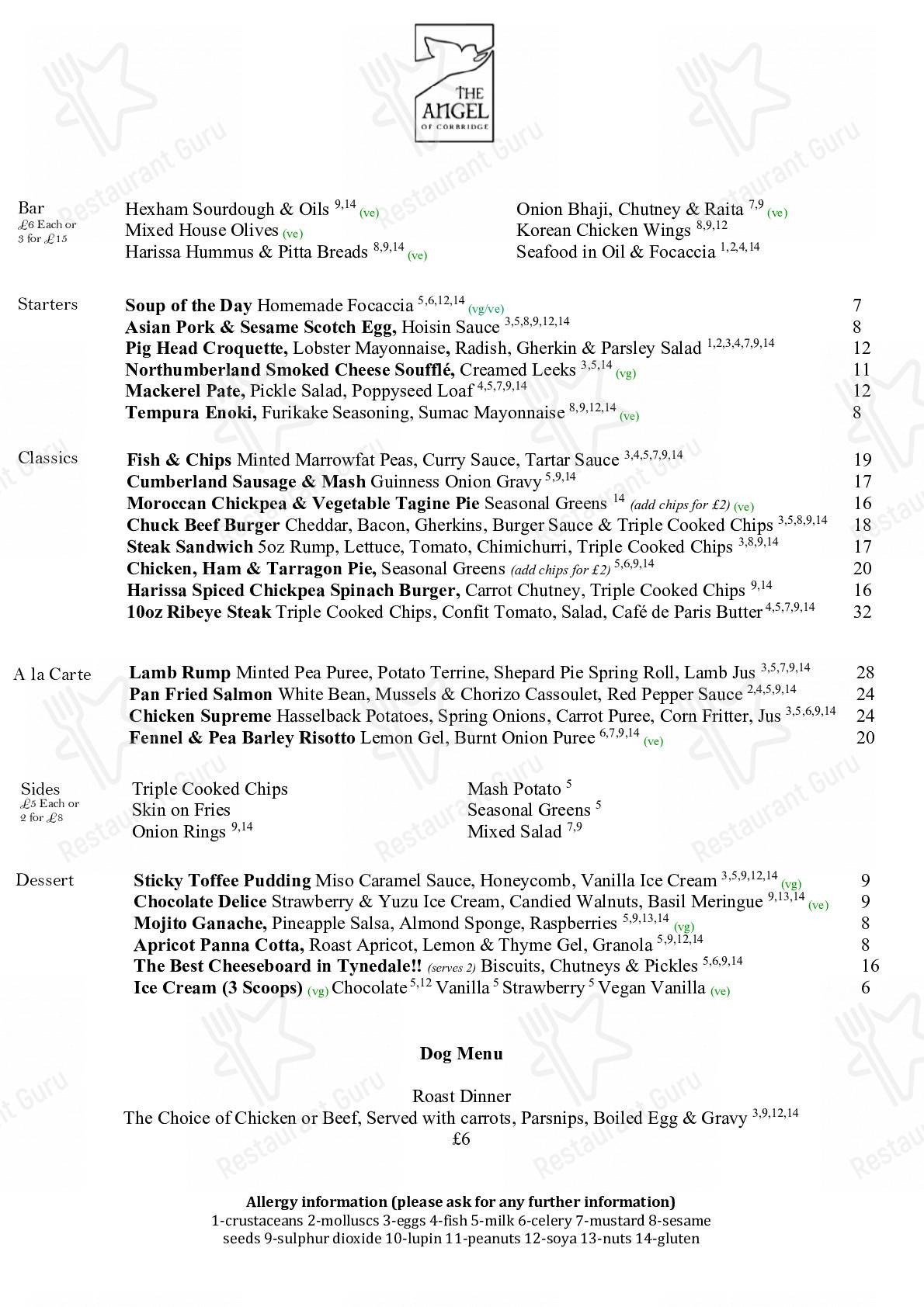 Menu at The Angel Of Corbridge pub & bar, Corbridge