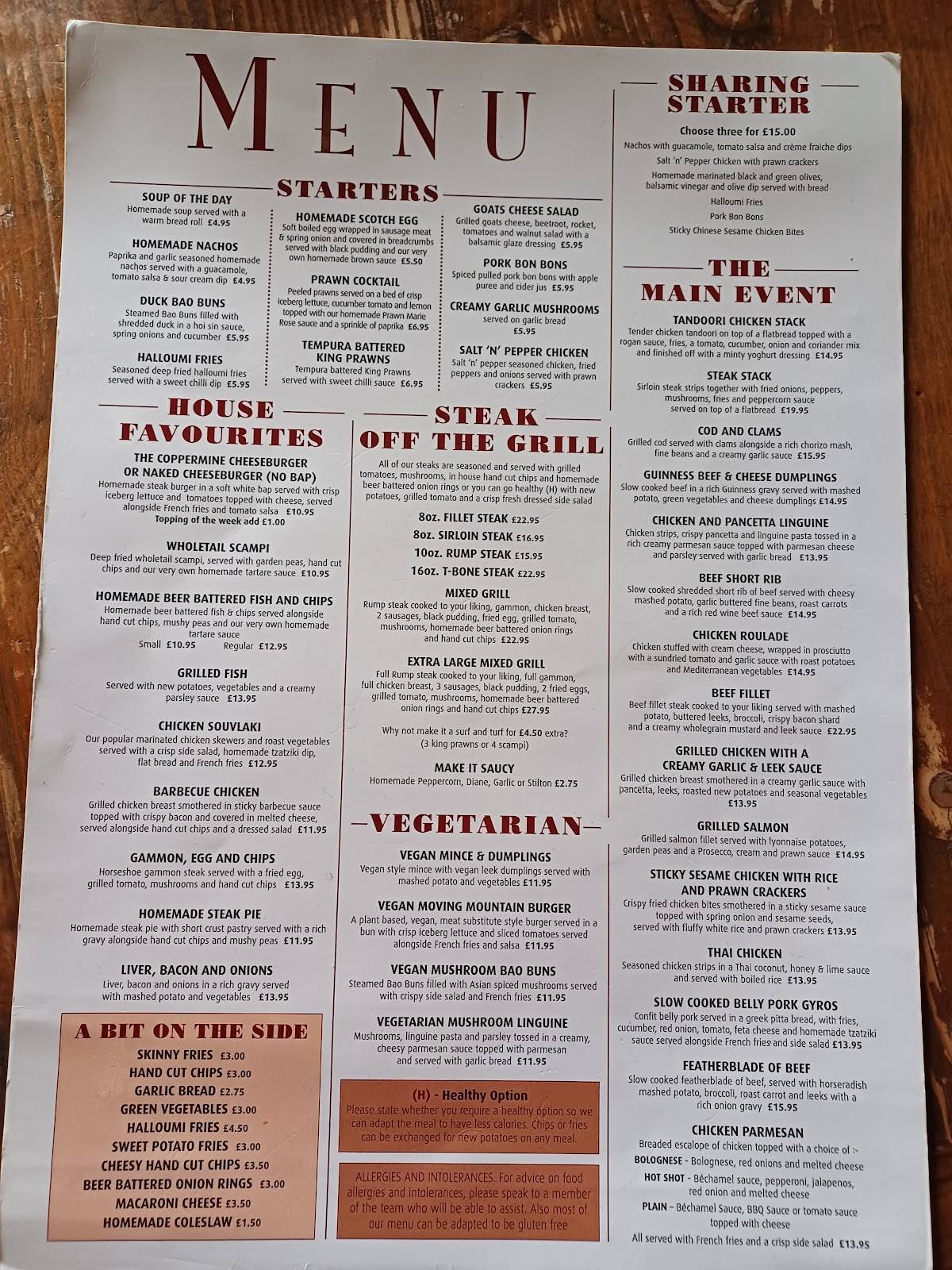 Menu at The Copper Mine pub & bar, Crook
