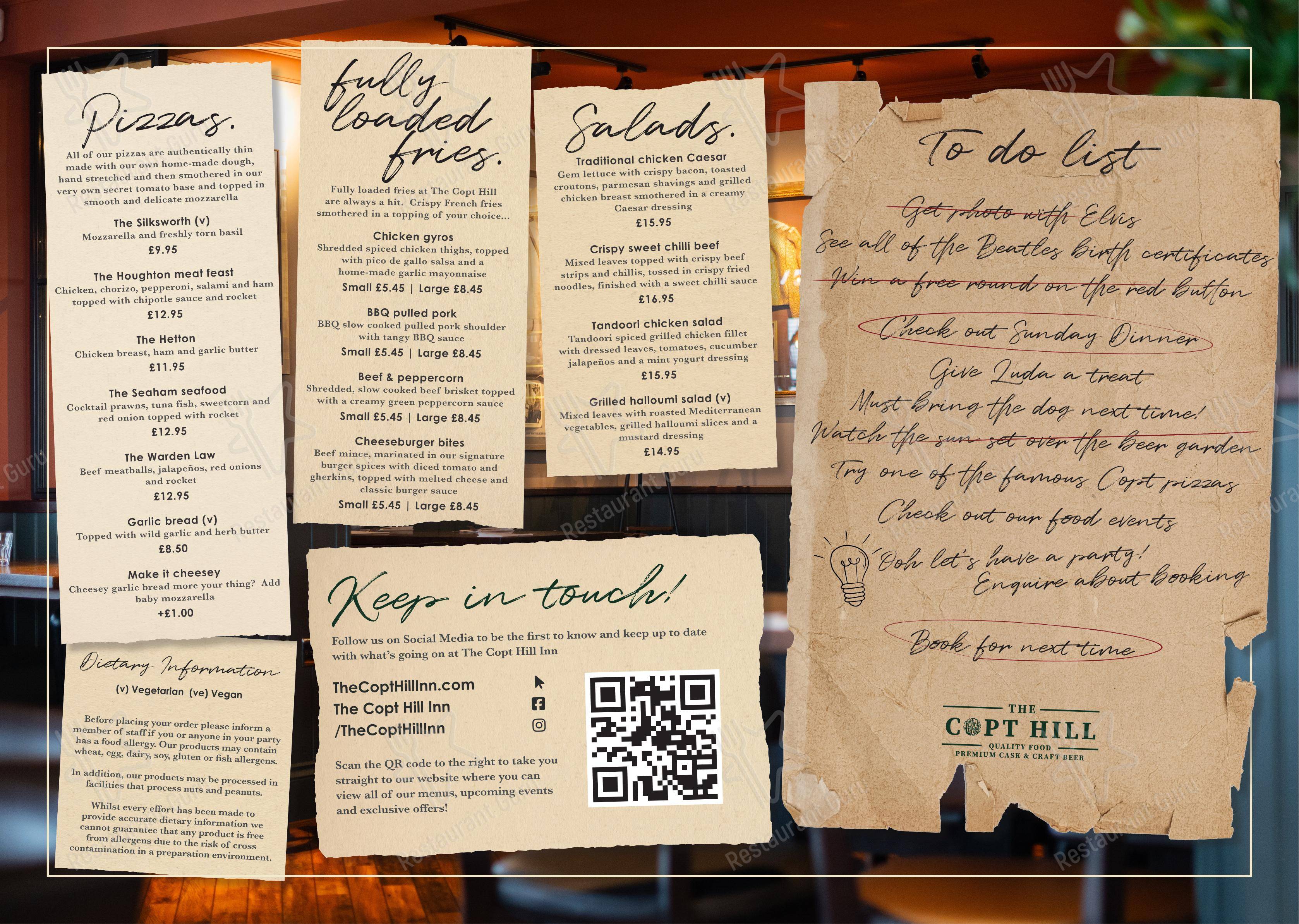 Menu at The Copt Hill Country Inn pub & bar, Houghton le Spring