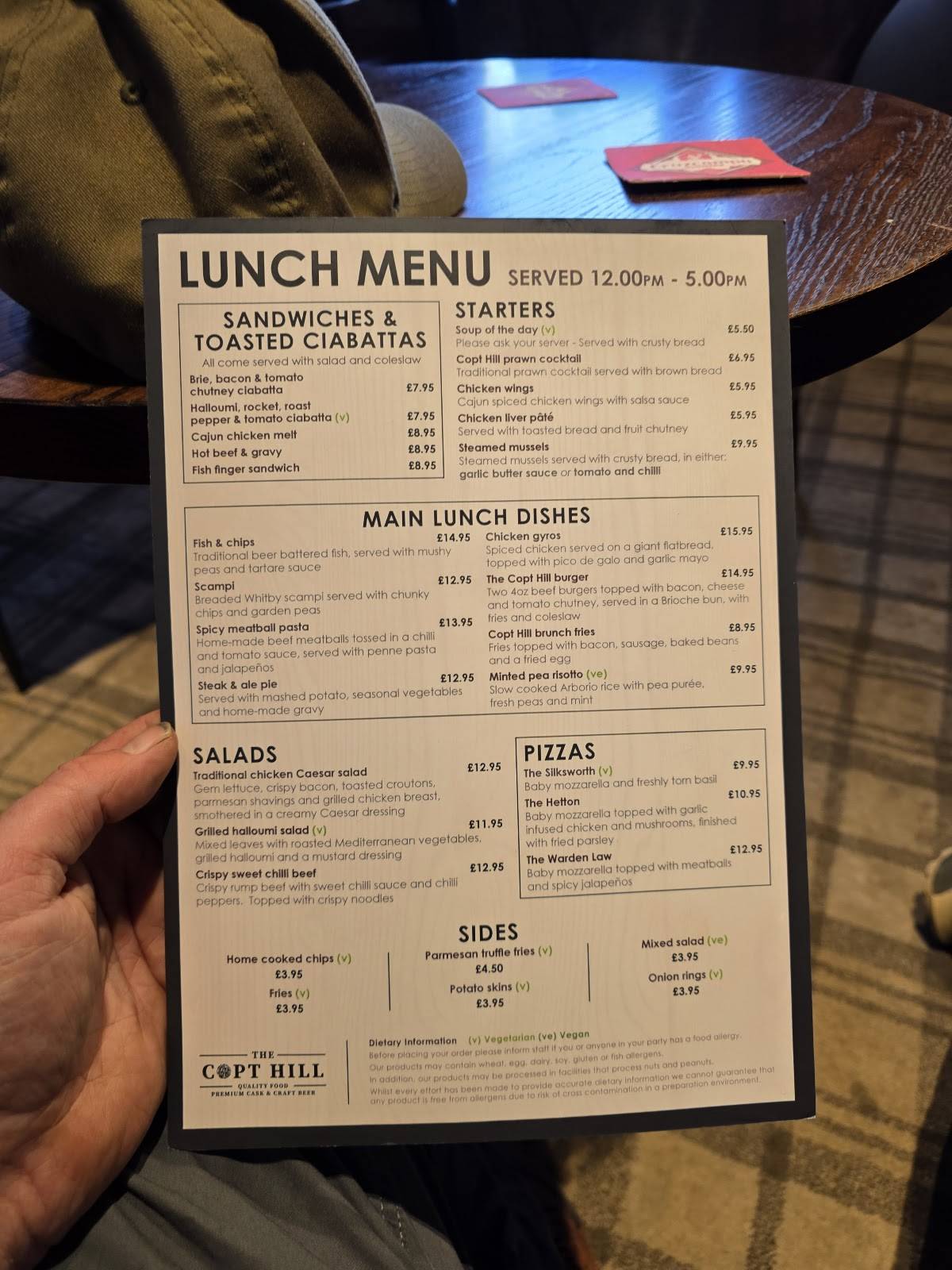 Menu at The Copt Hill Country Inn pub & bar, Houghton le Spring