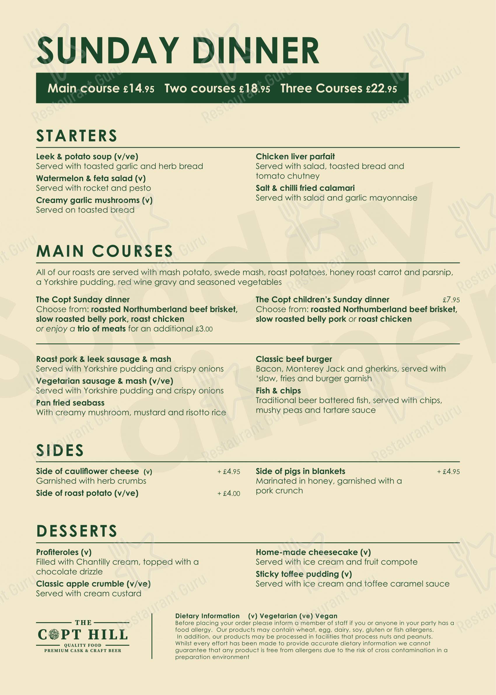 Menu at The Copt Hill Country Inn pub & bar, Houghton le Spring