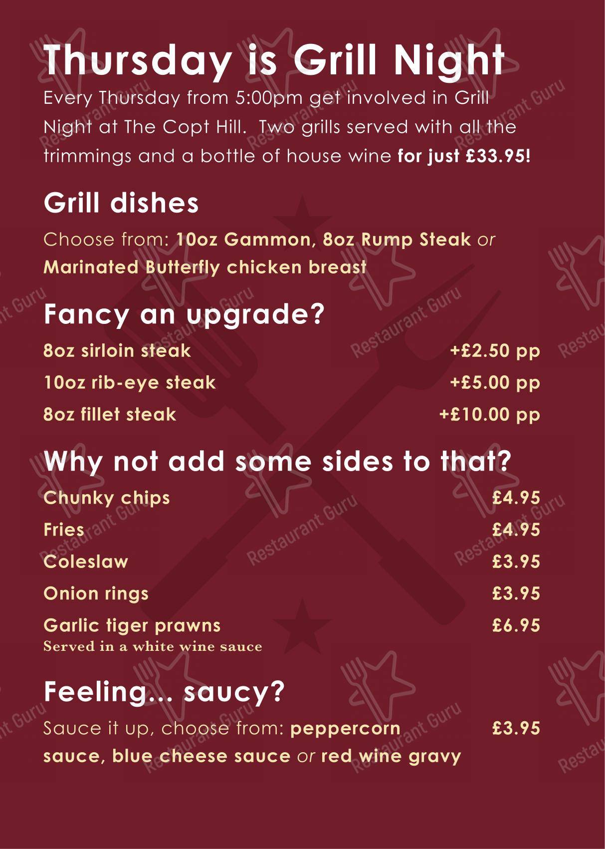 Menu at The Copt Hill Country Inn pub & bar, Houghton le Spring