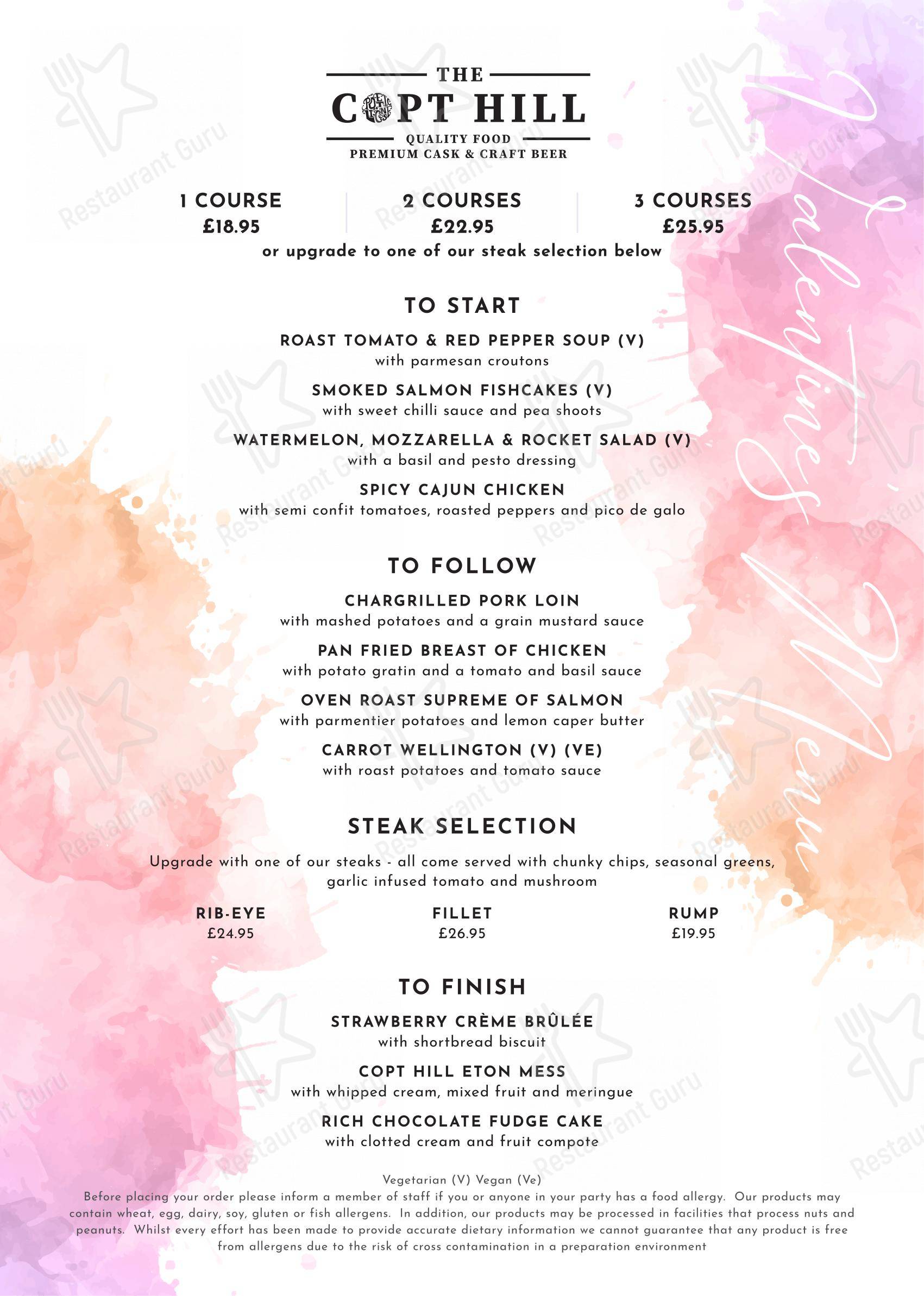 Menu at The Copt Hill Country Inn pub & bar, Houghton le Spring