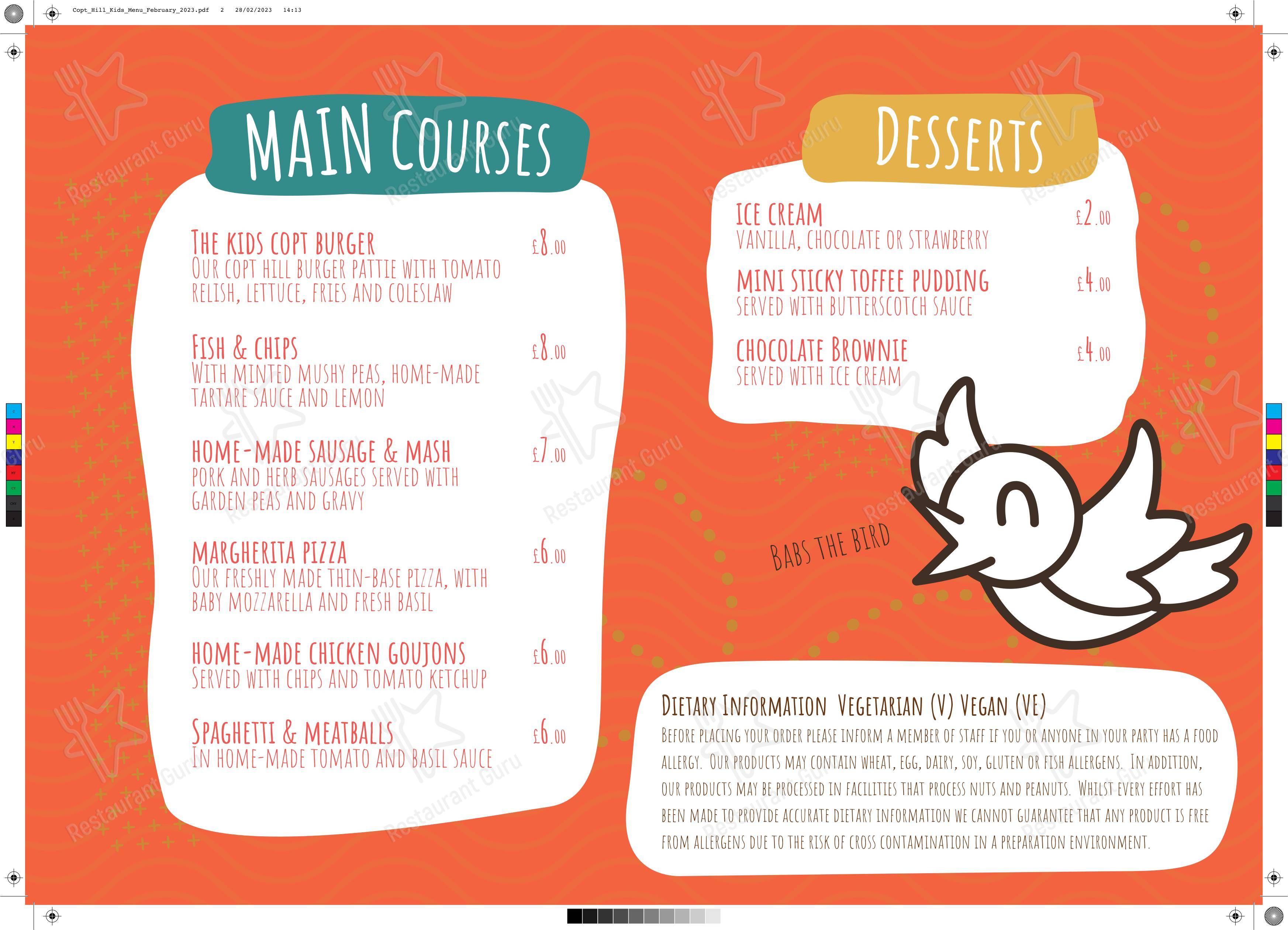 Menu at The Copt Hill Country Inn pub & bar, Houghton le Spring