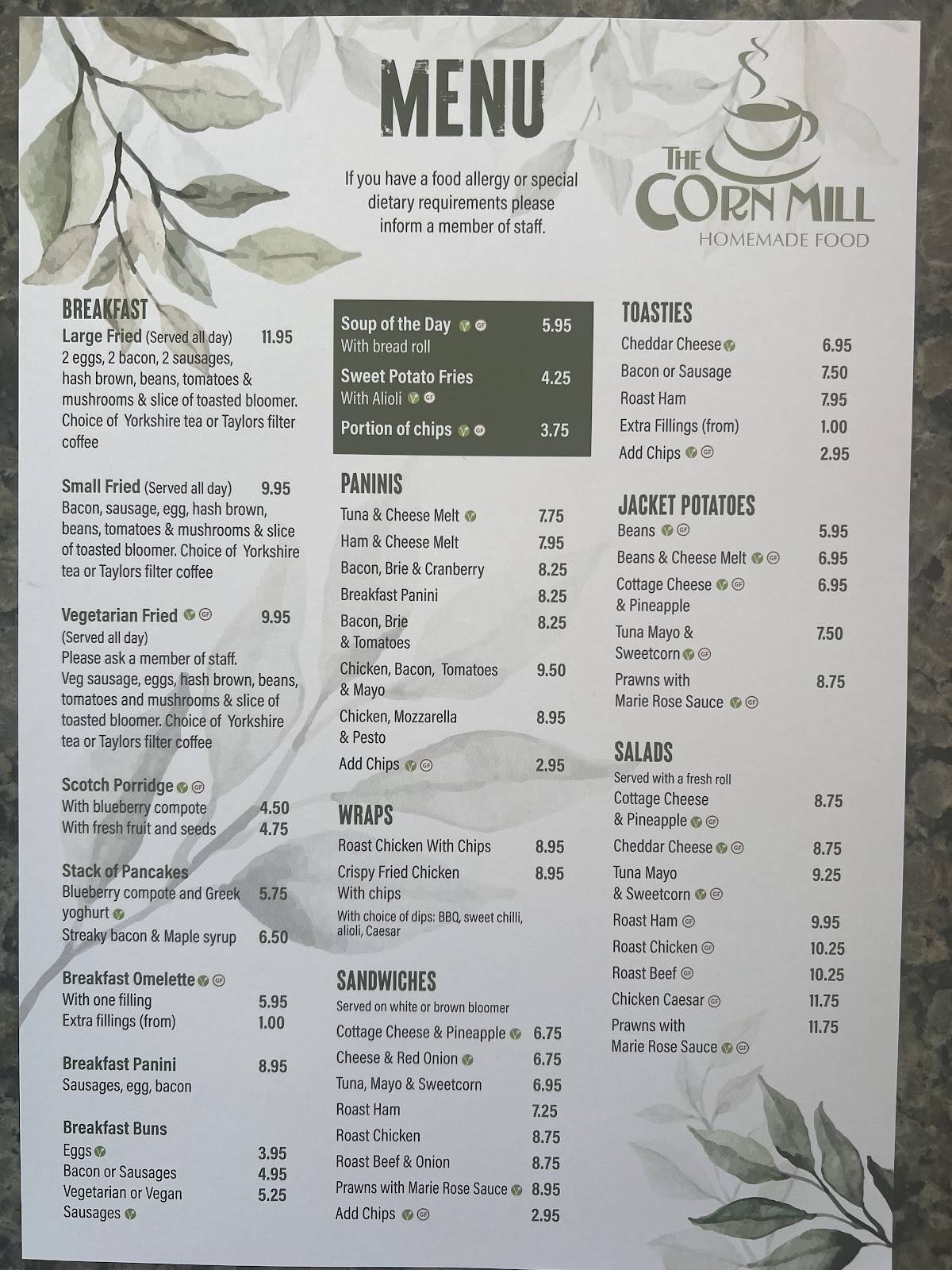 Menu at The Corn Mill cafe, Poulton-le-Fylde, 1 Chapel St Ct