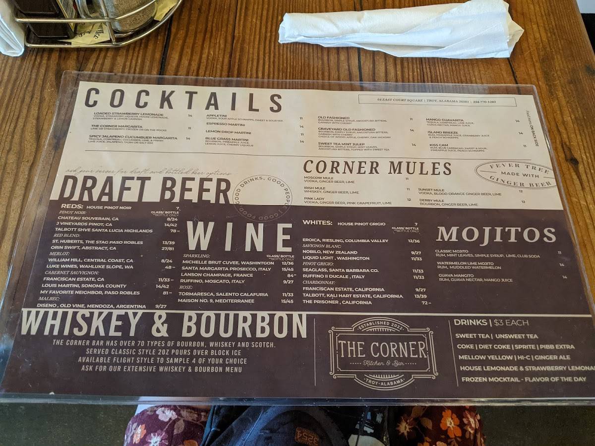 Menu at The Corner pub & bar, Troy