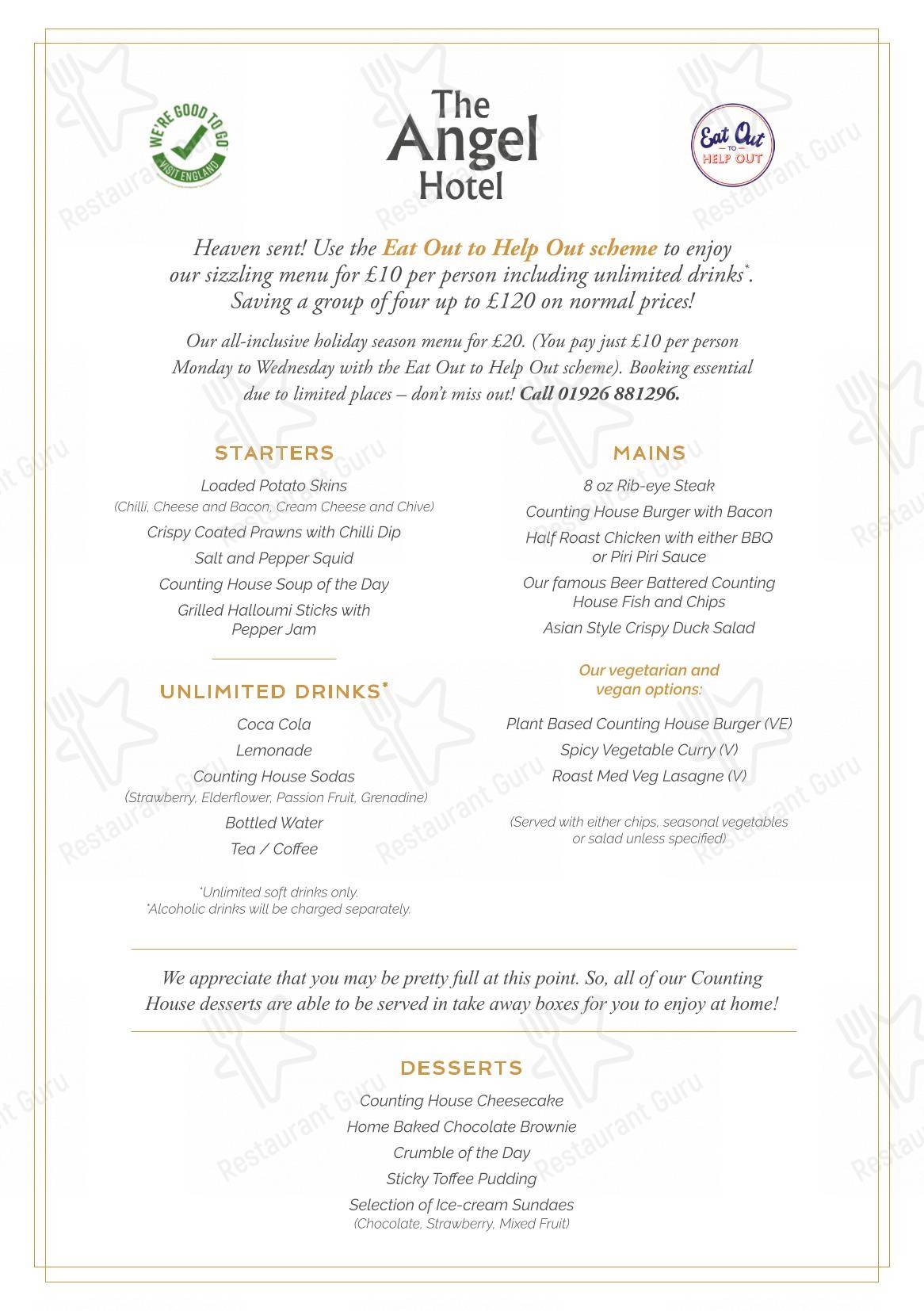 Menu at The Angel Hotel pub & bar, Royal Leamington Spa