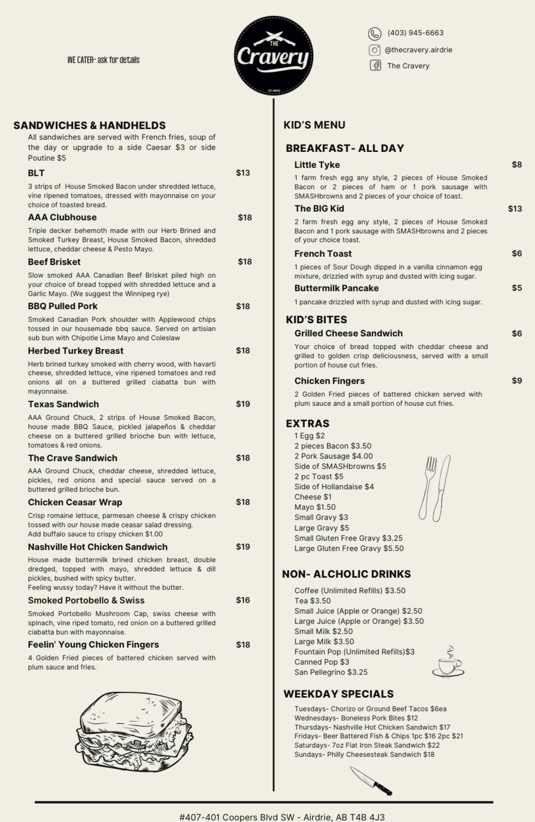 Menu at The Cravery BBQ, Airdrie