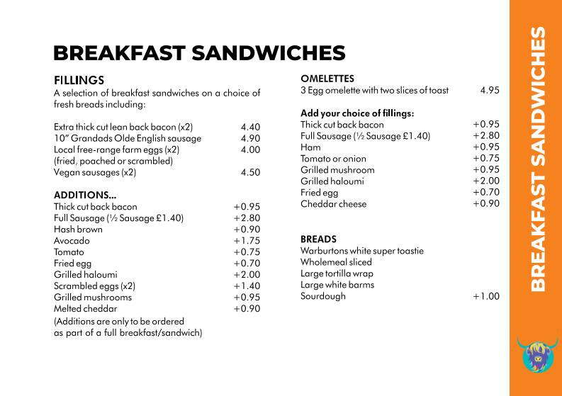 Menu at The Crazy Cow Cafe, Manchester, 837 Wilmslow Rd