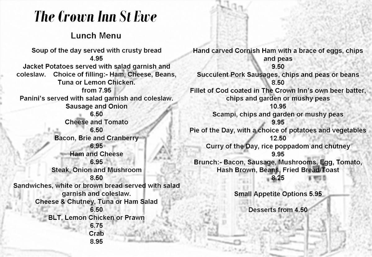 Menu at The Crown Inn pub & bar, Saint Ewe, Churchtown Cottage