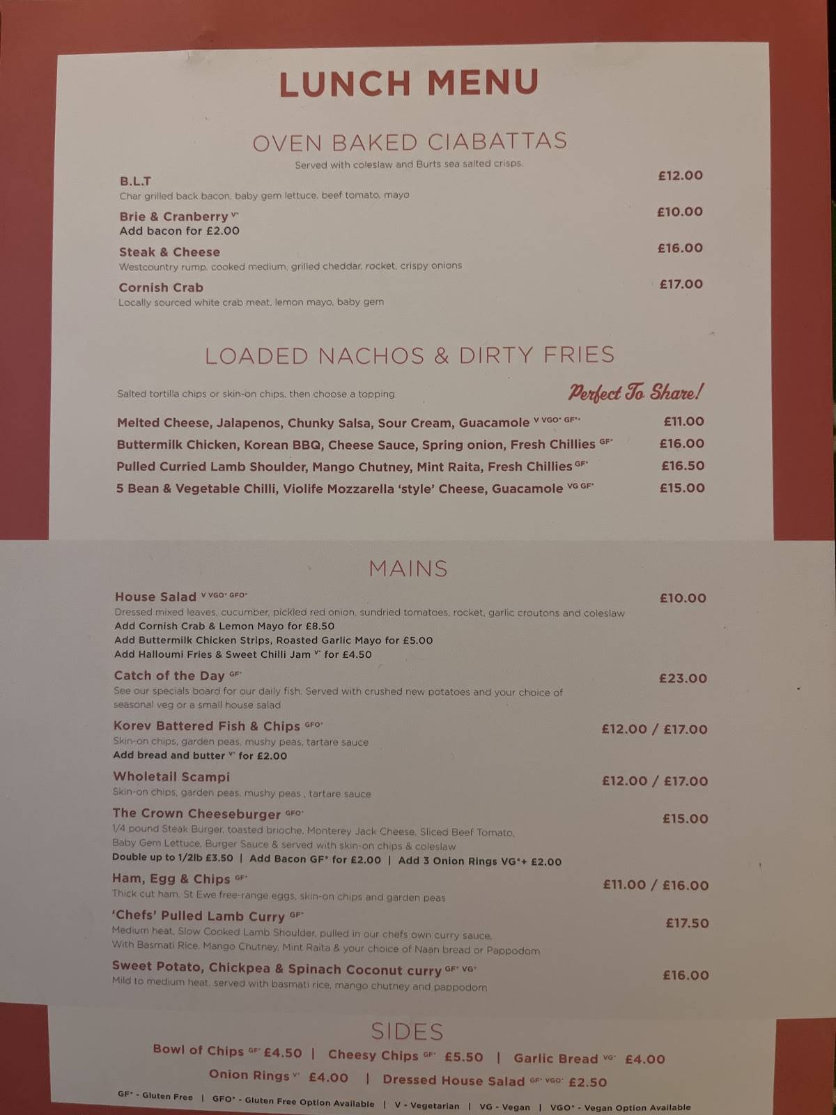 Menu at The Crown Inn pub & bar, Saint Ewe, The Crown Inn