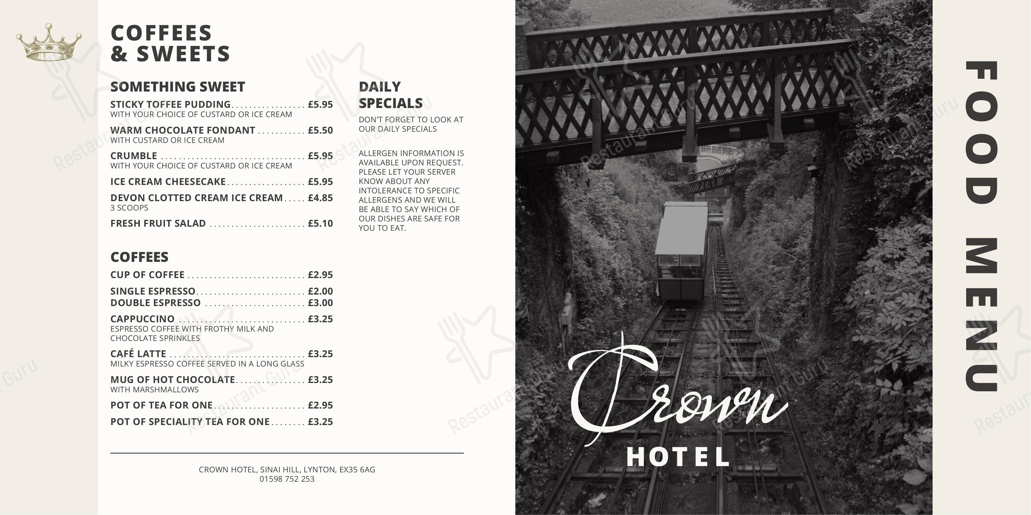 Menu at The Crown pub & bar, Lynton
