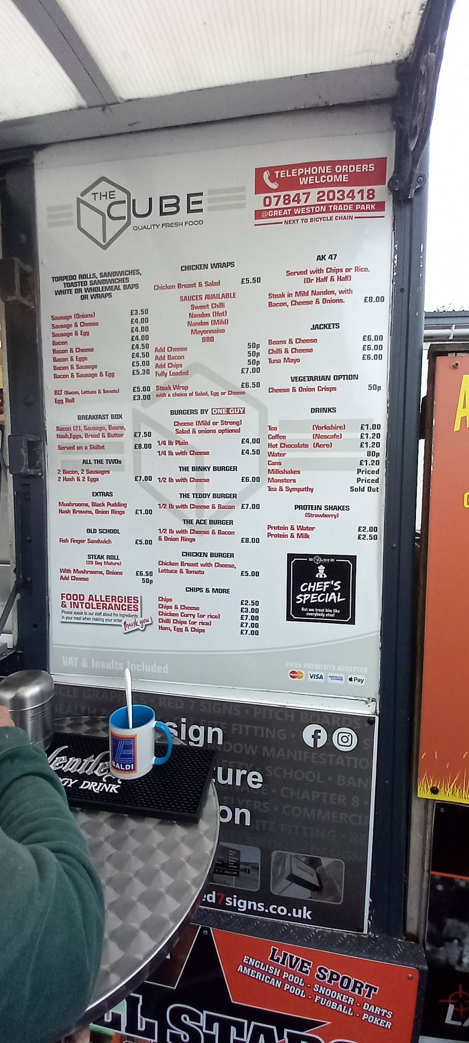 Menu at The Cube cafe, Weston-super-Mare, 17 Aisecome Way