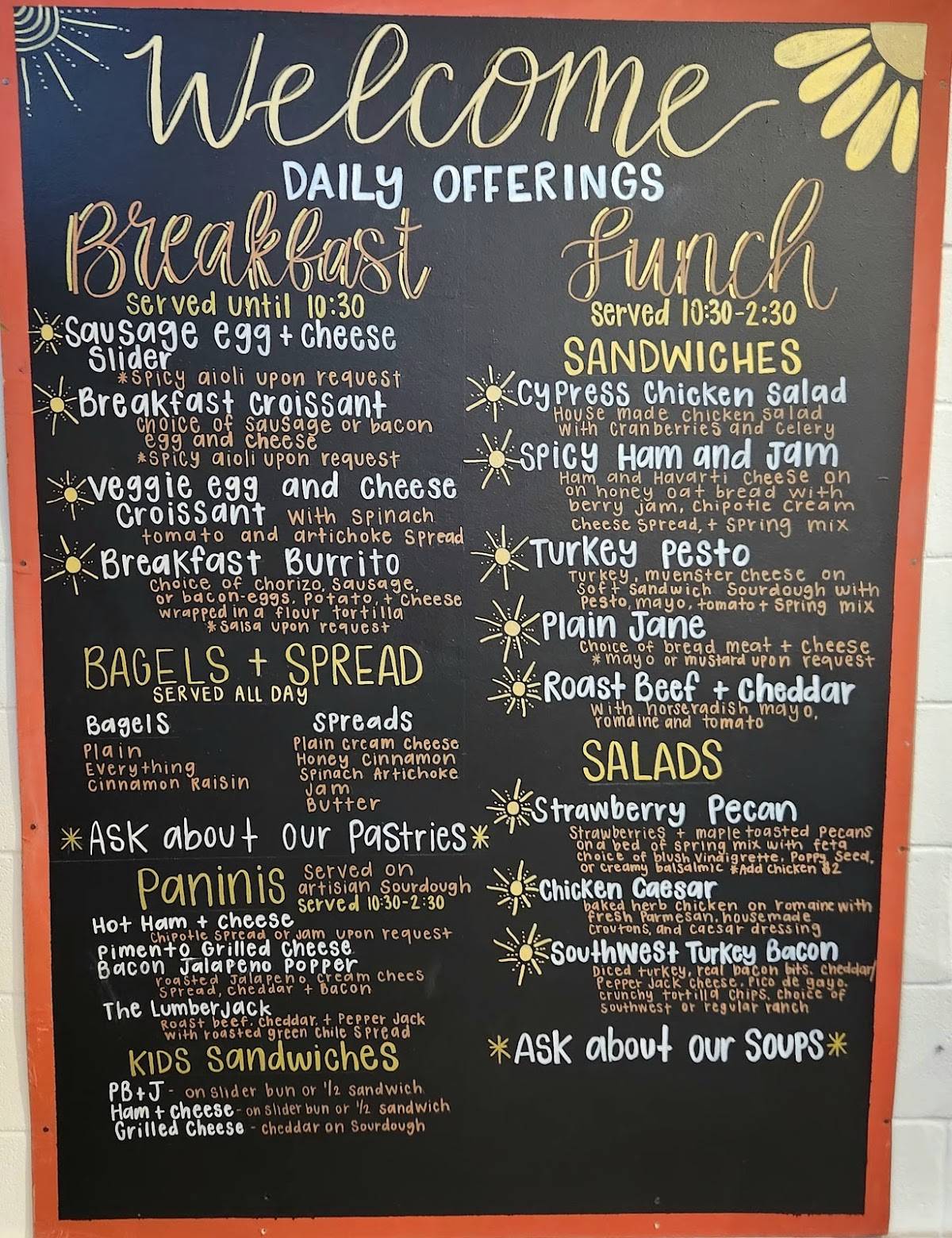 Menu at The Cypress Café, Cornersville