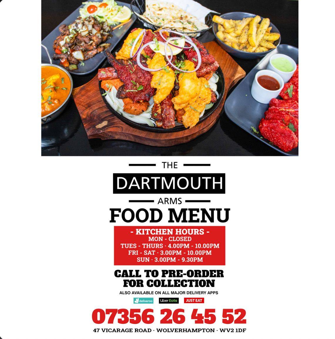 Menu at The Dartmouth Arms pub & bar, Wolverhampton