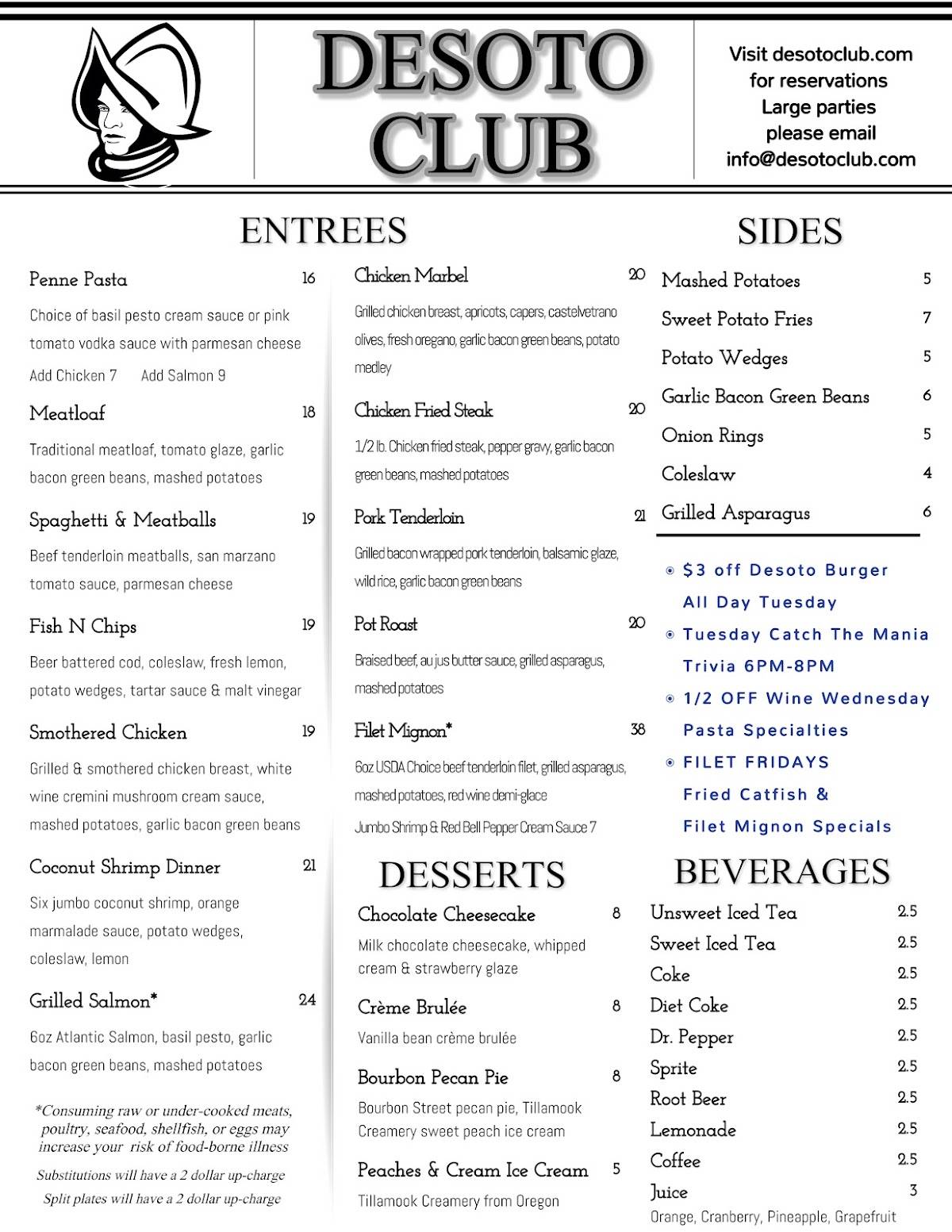 Menu at The DeSoto Club, Hot Springs Village