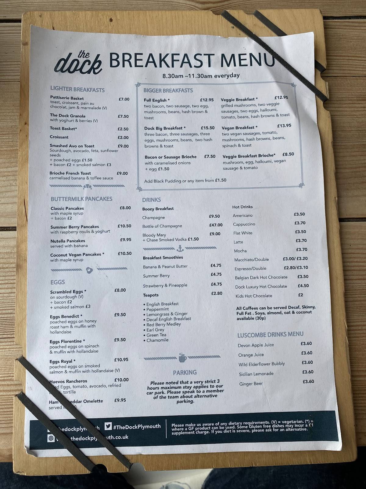 Menu at The Dock Café cafe, Plymouth