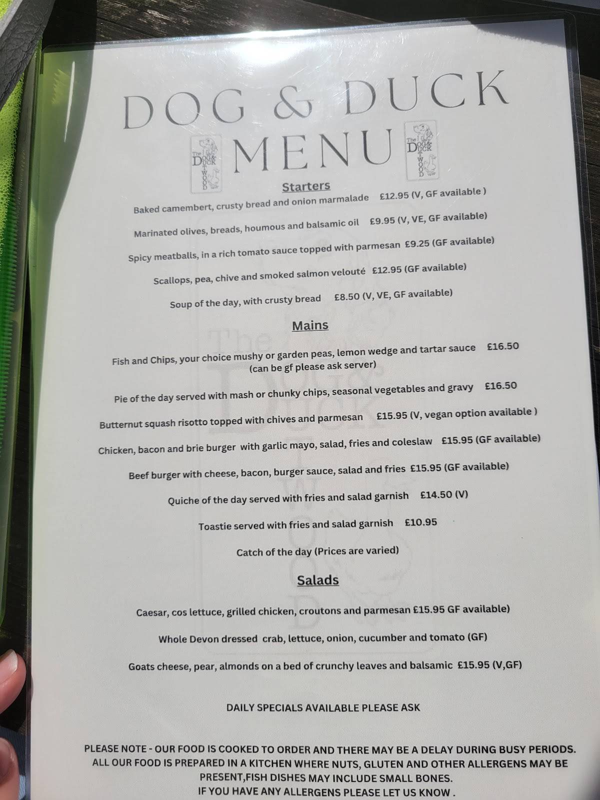 Menu at The Dog & Duck pub & bar, Redhill, Prince of Wales Rd