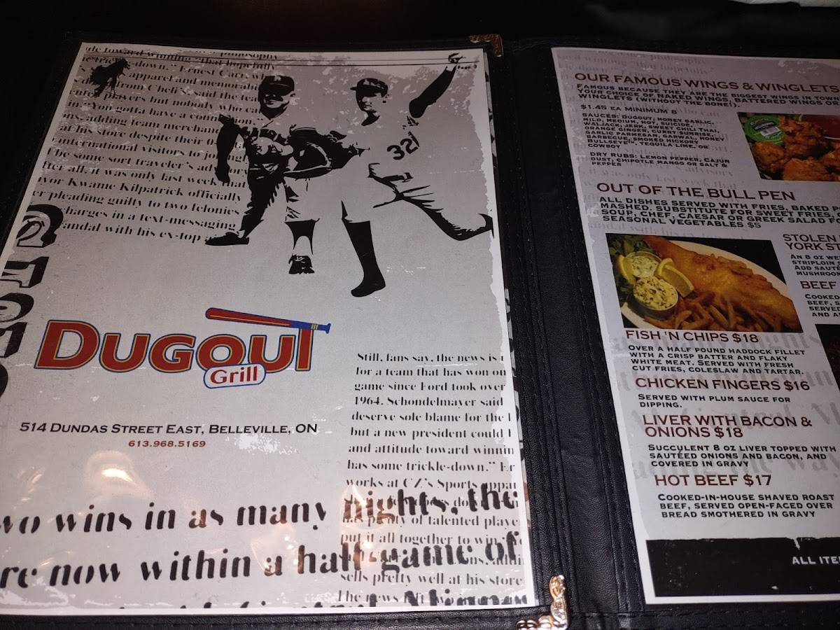 Menu at The Dugout pub & bar, Belleville