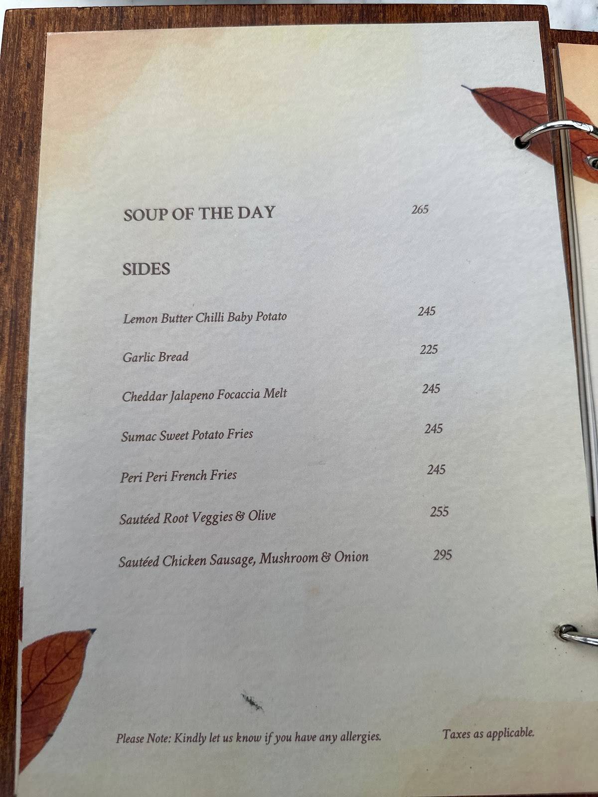 Menu at The Entrance Cafe, Chennai