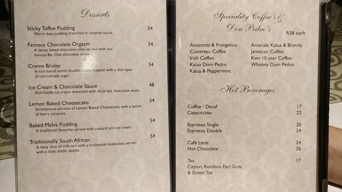 Menu at The Famous Butcher's Grill restaurant, Cape Town, 101 ...