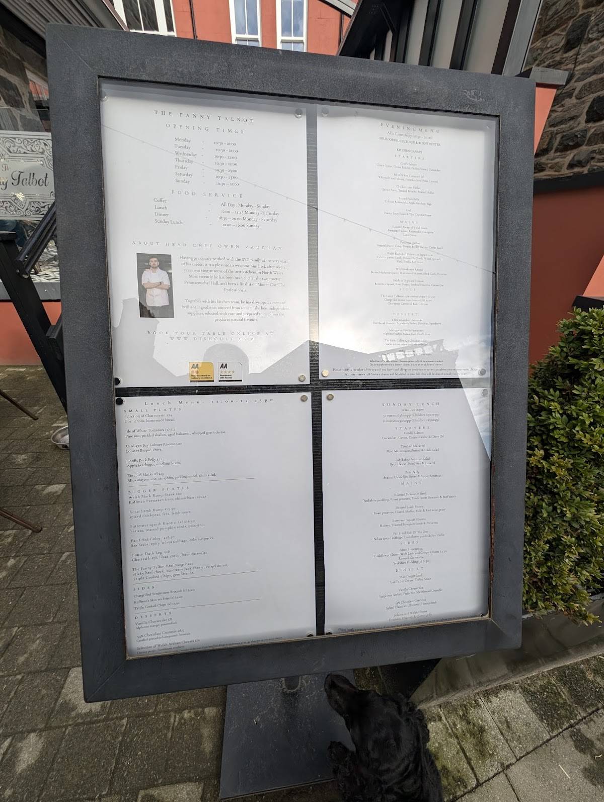 Menu at The Fanny Talbot restaurant, Barmouth
