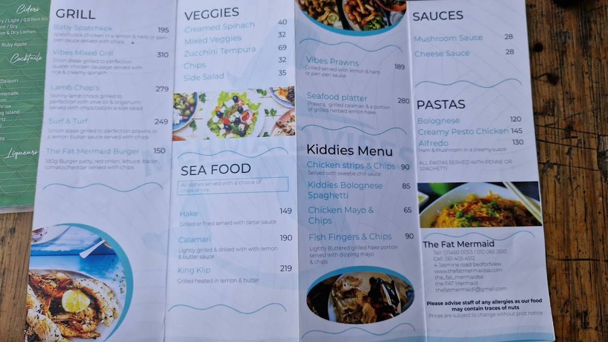 Menu at The Fat Mermaid restaurant, Germiston