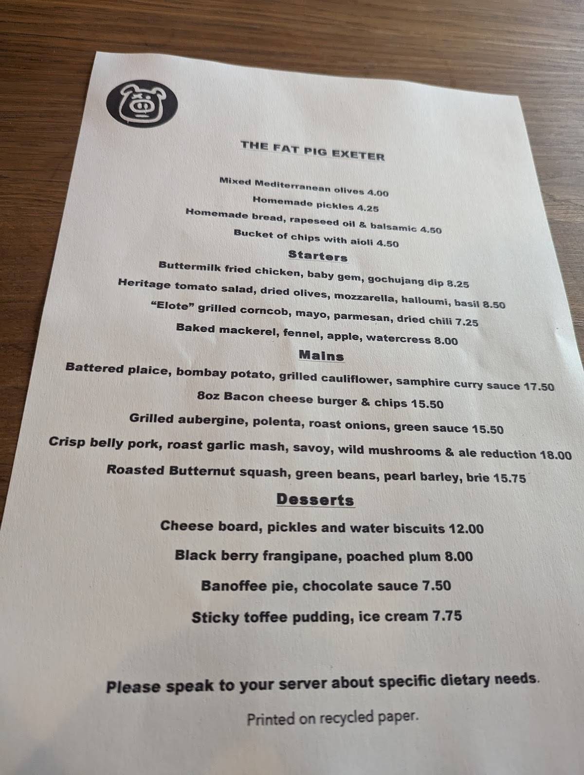 Menu at The Fat Pig pub & bar, Exeter