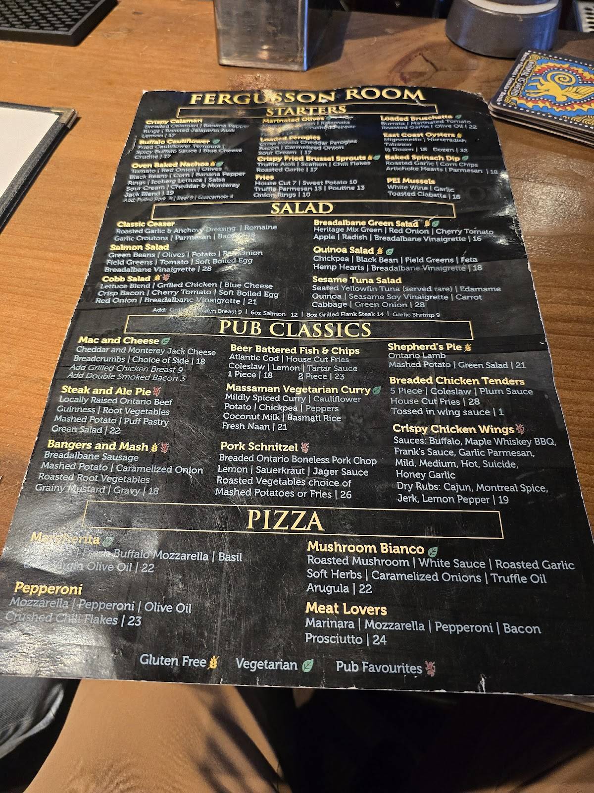Menu at The Fergusson Room pub & bar, Fergus, 487 St Andrew St W