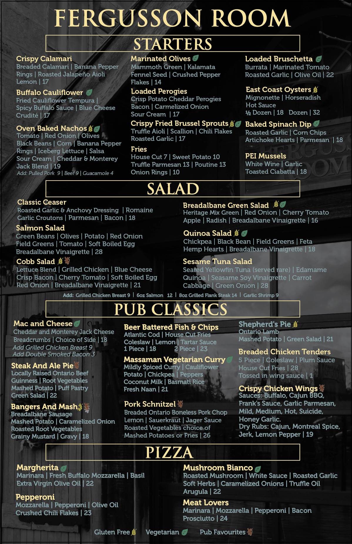 Menu at The Fergusson Room pub & bar, Fergus, 487 St Andrew St W