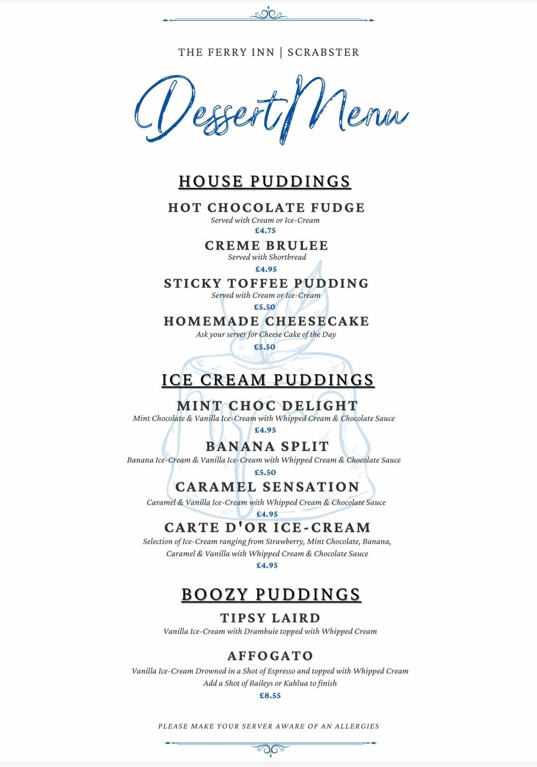 Menu at The Ferry Inn Scrabster pub & bar, Thurso, The Ferry Inn