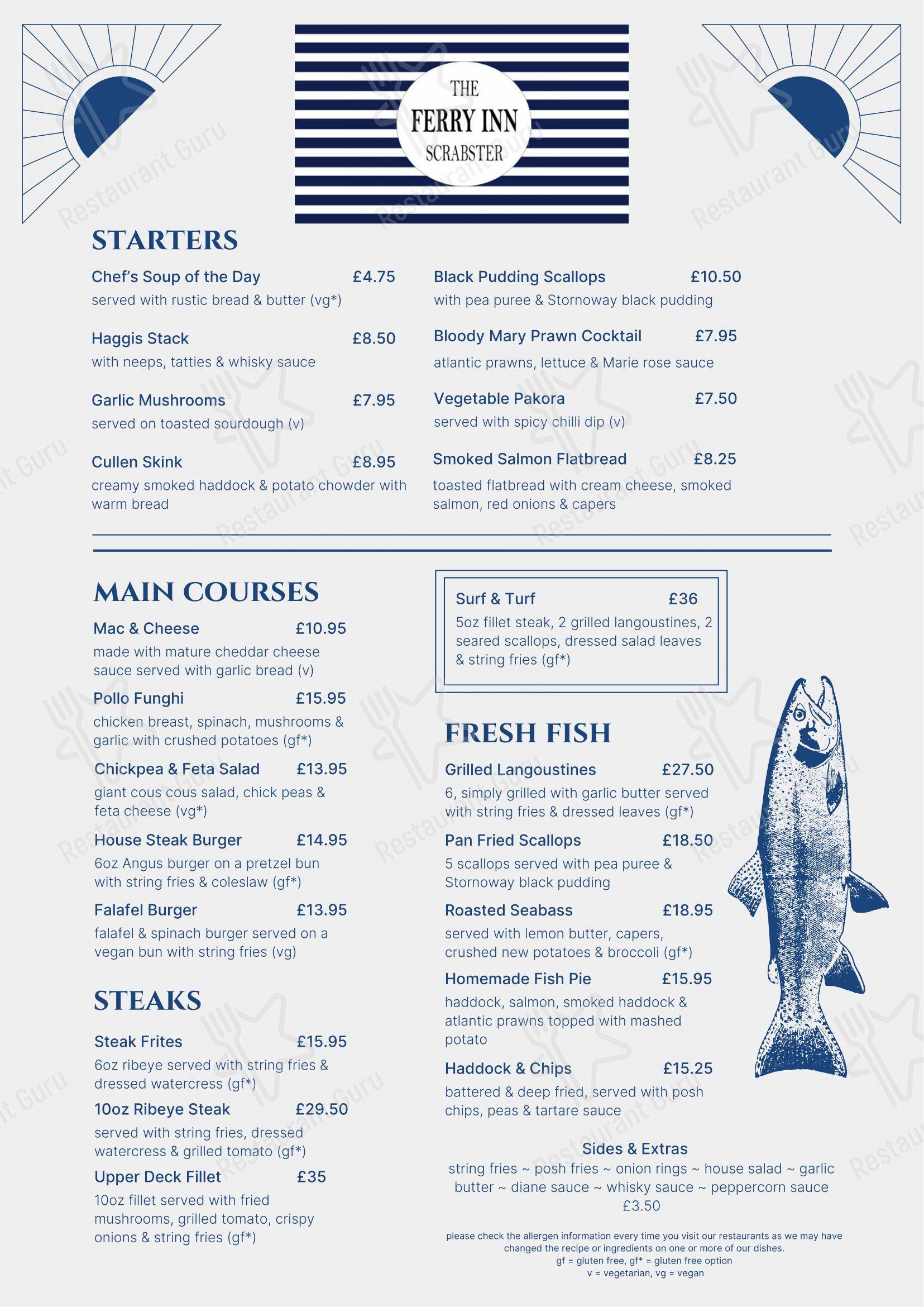 Menu at The Ferry Inn Scrabster pub & bar, Thurso, The Ferry Inn