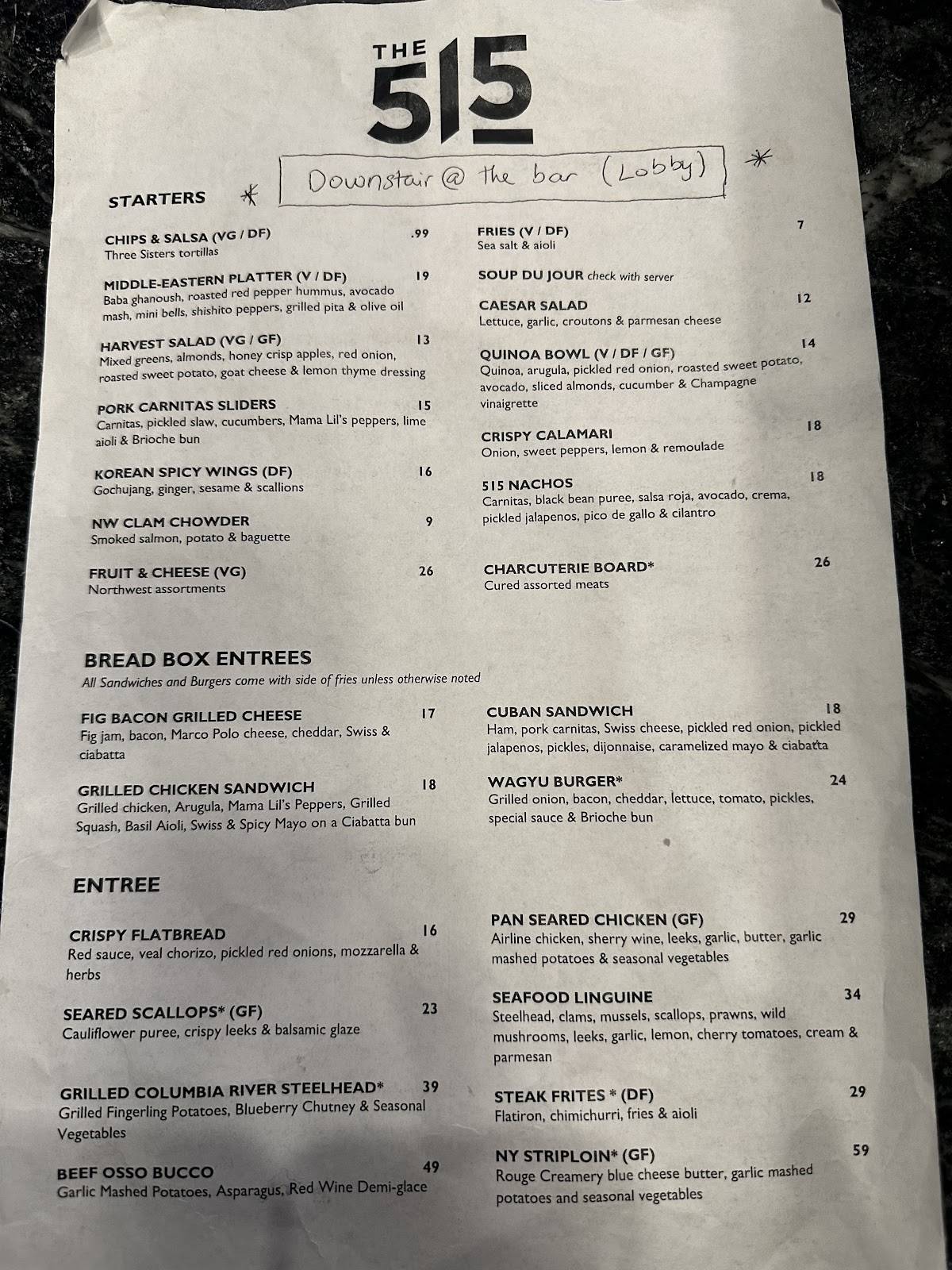 Menu at The Fig & The Judge restaurant, Seattle