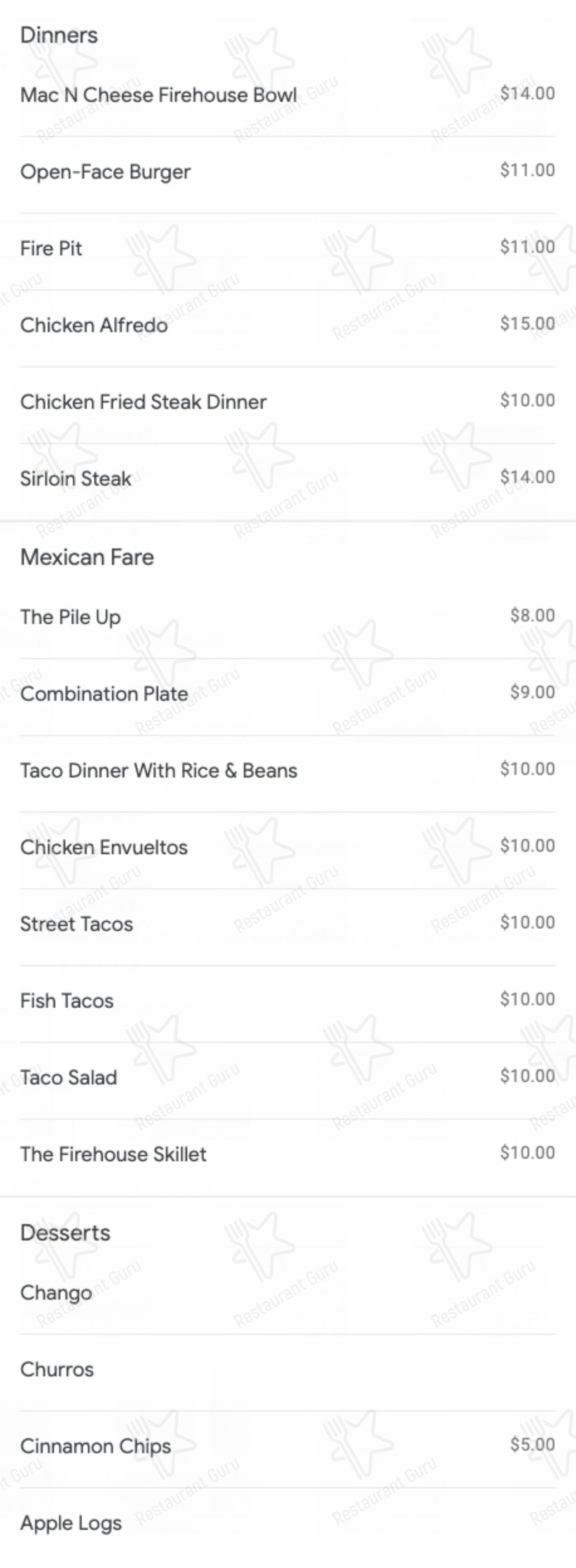 Menu at The Firehouse Bar and Grill, Lyman